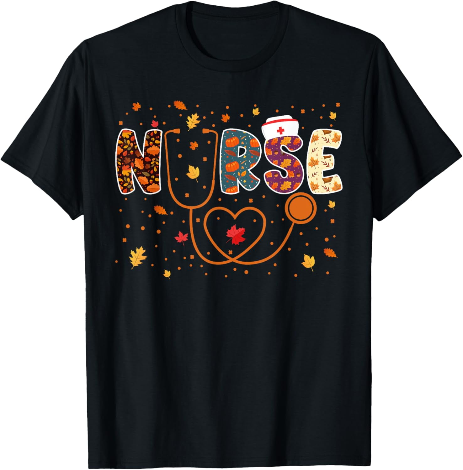 Nursing Thanksgiving Day Stethoscope Fall Nurse Costume T-Shirt ...