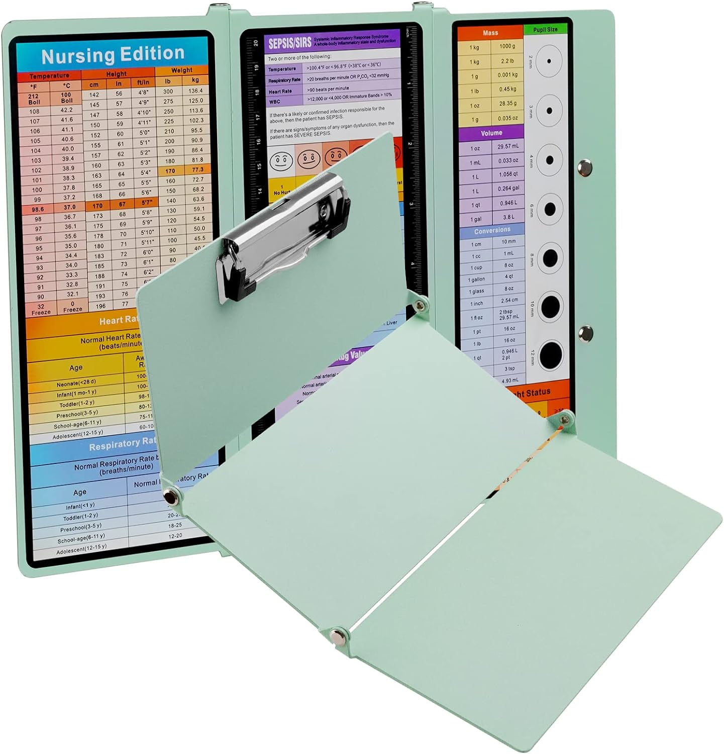 Nursing Trifold Metal Folding Clipboards with Cheat Sheets Green TY02_G ...