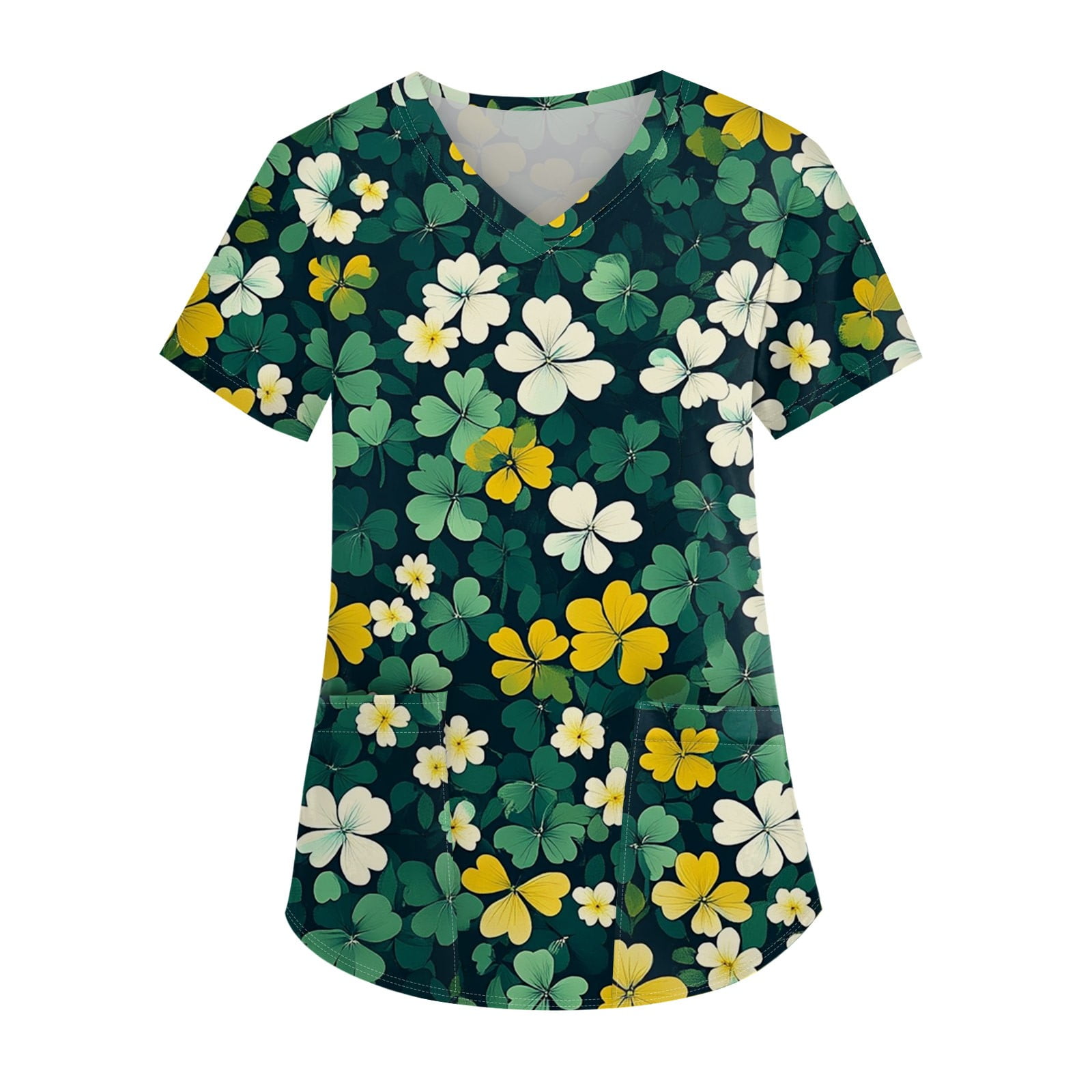 Nursing Uniforms Shirts Women Irish Shamrock Printed V Neck Breathable ...