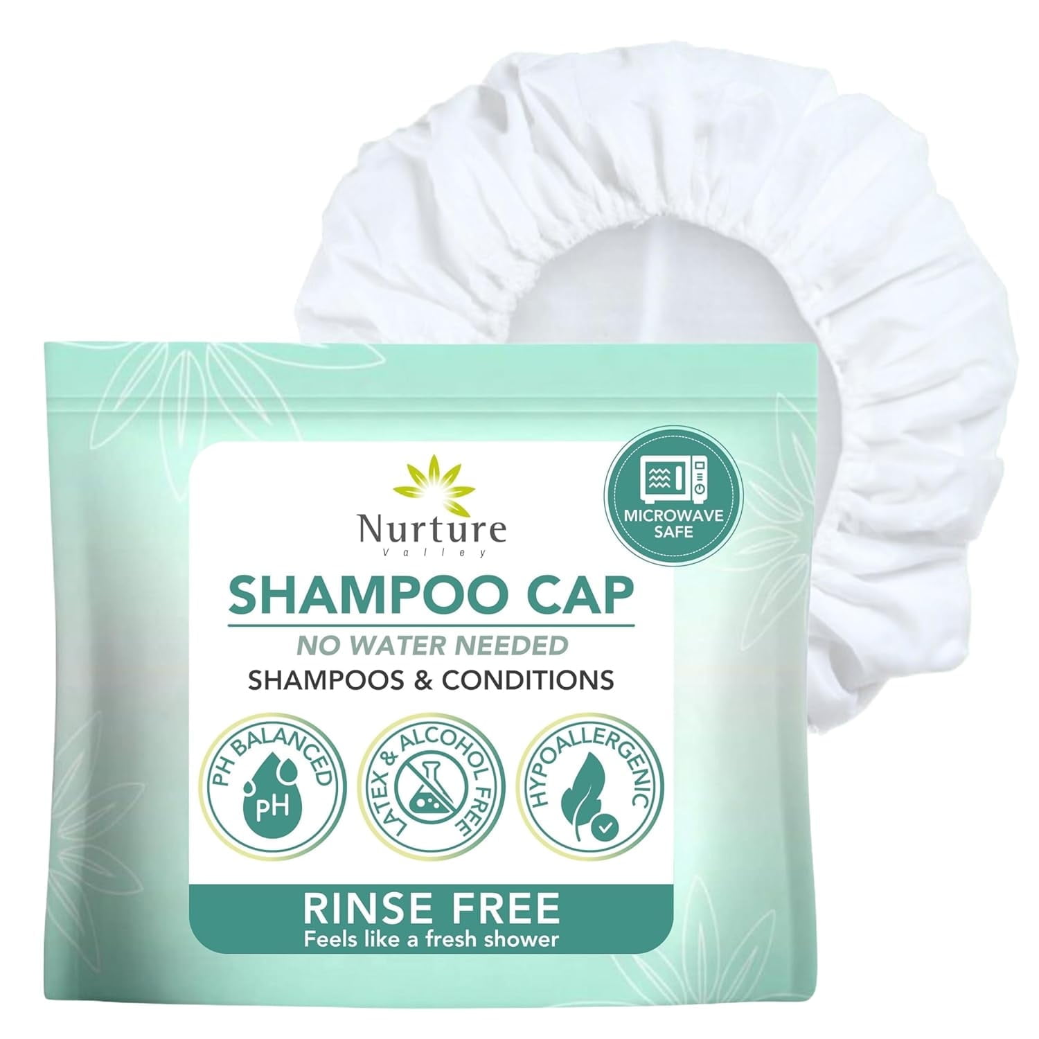 Nurture Valley No Rinse Shower Cap, Travel Size, PH Balanced, Latex and ...