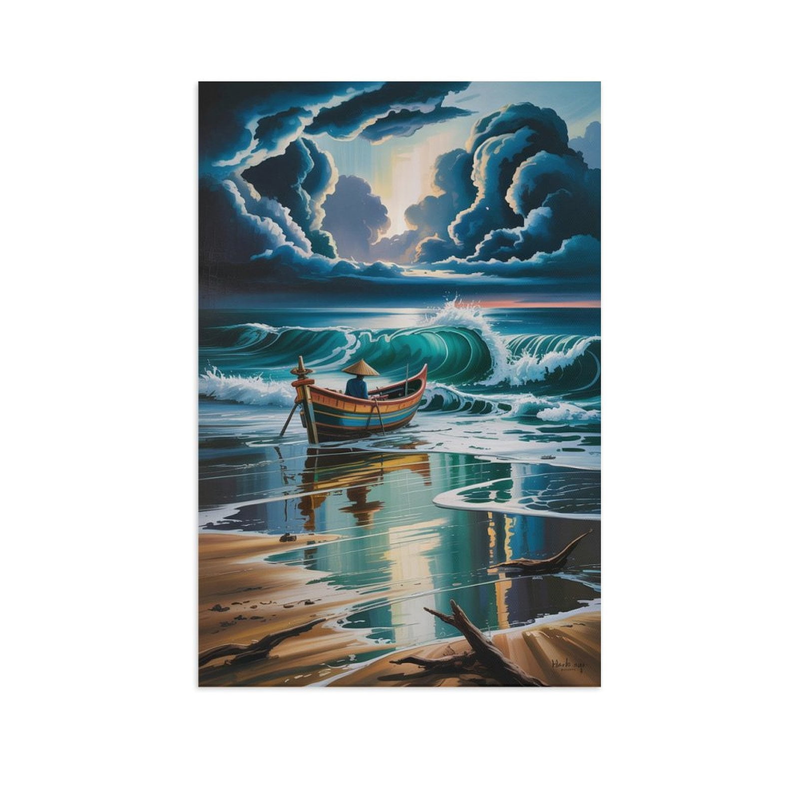 Nusa Dua Beach Bali Rainy Season Poster Realistic Oil Painting Ocean ...