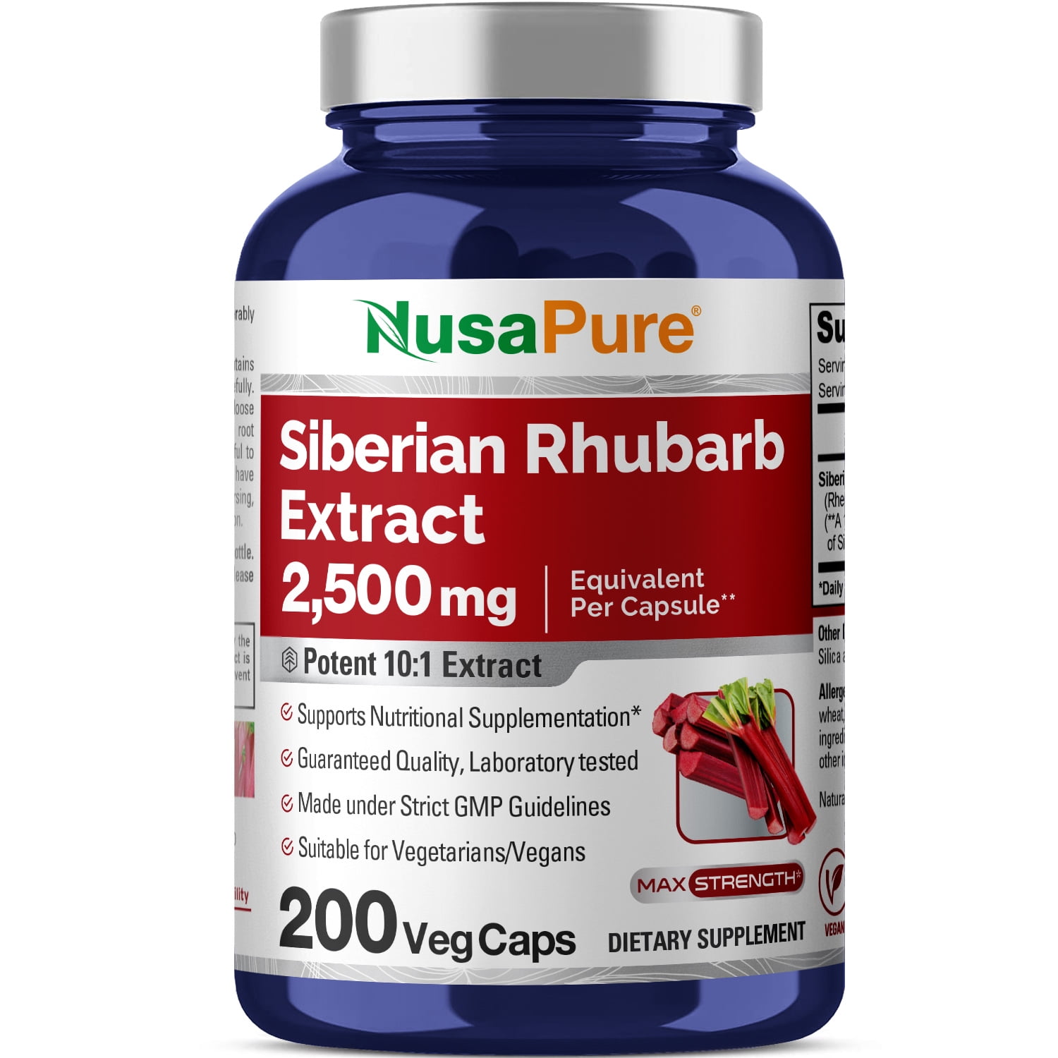 NusaPure Siberian Rhubarb 10:1 Extract Capsules 2500mg, Vegan Non-GMO ...