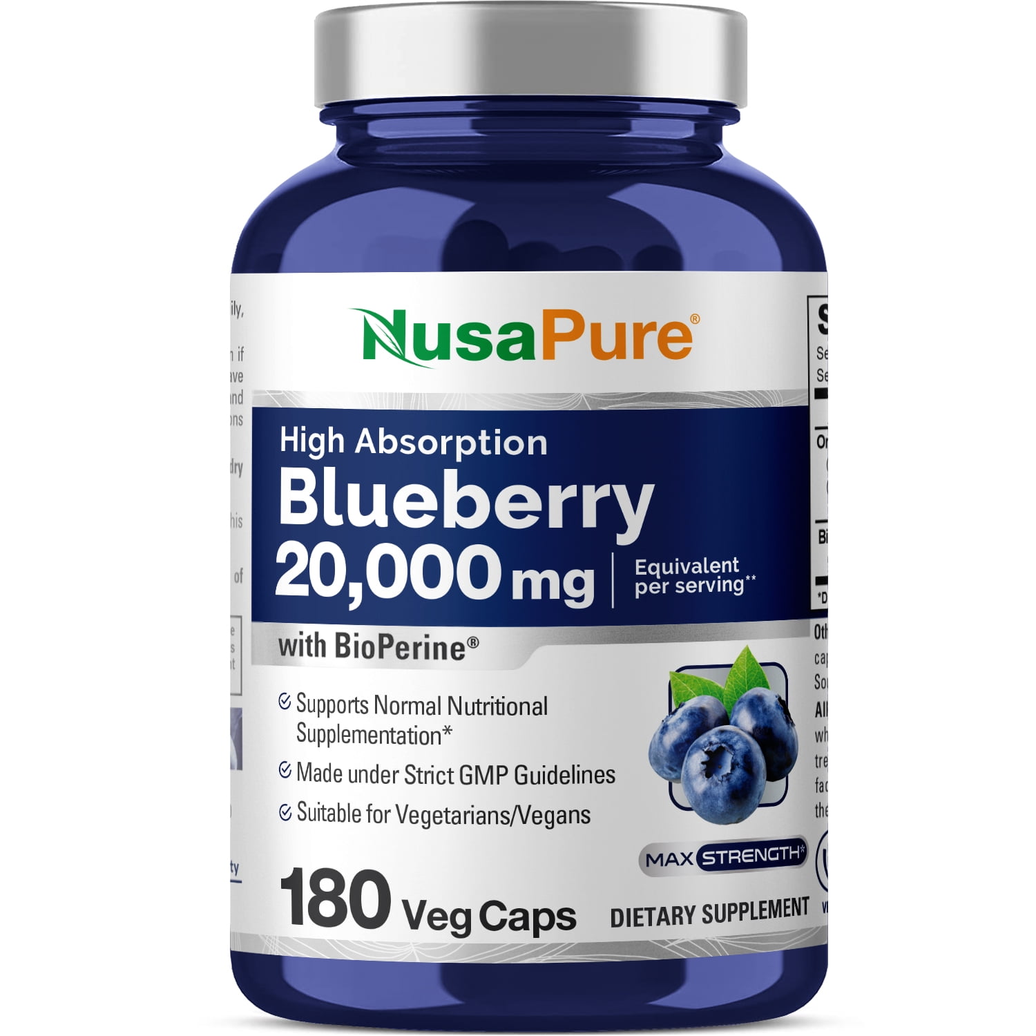 NusaPure Blueberry Concentrate 20,000mg, 180 Vegan Capsules, 30:1 ...