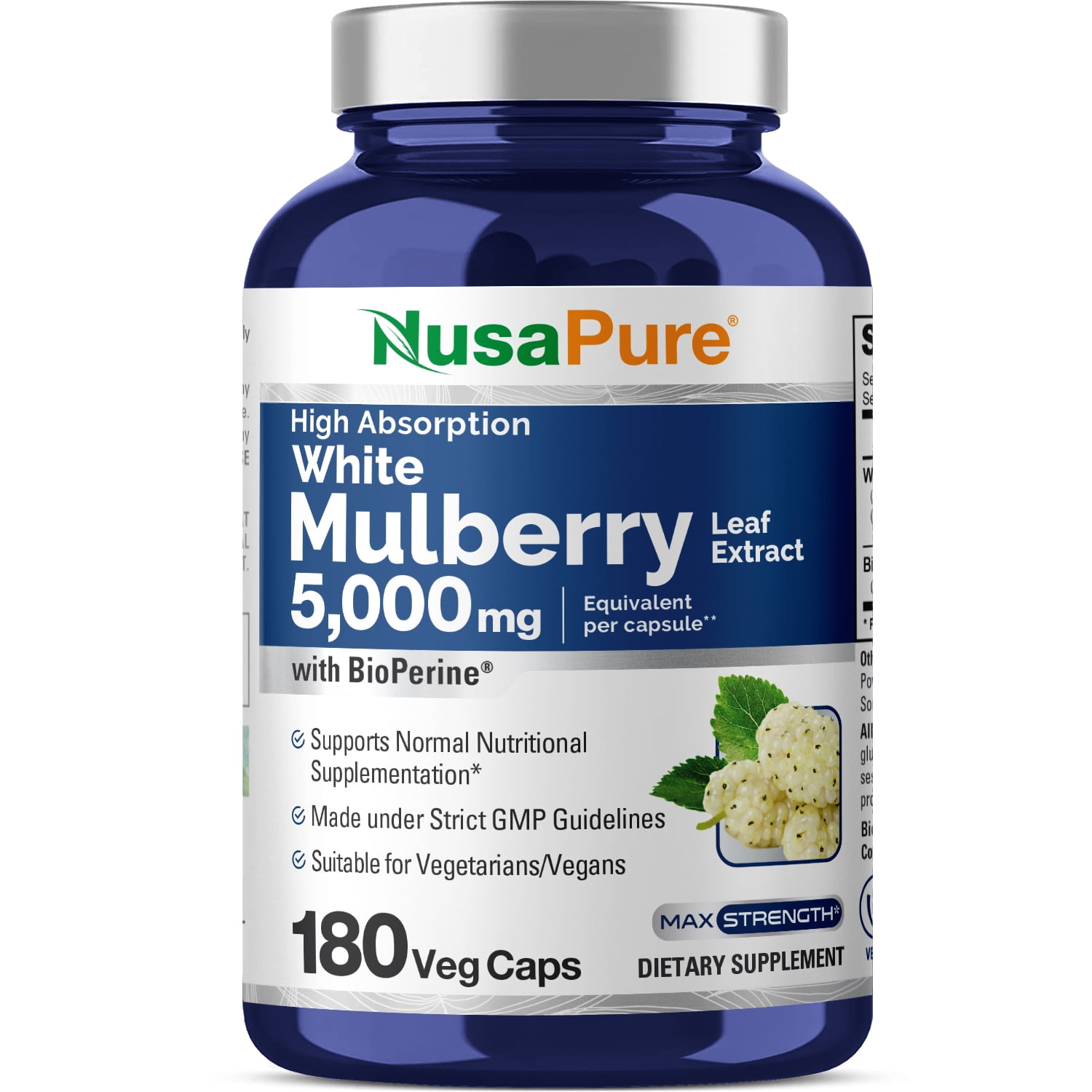 NusaPure White Mulberry Leaf Extract 5,000mg Veggie Capsules with ...