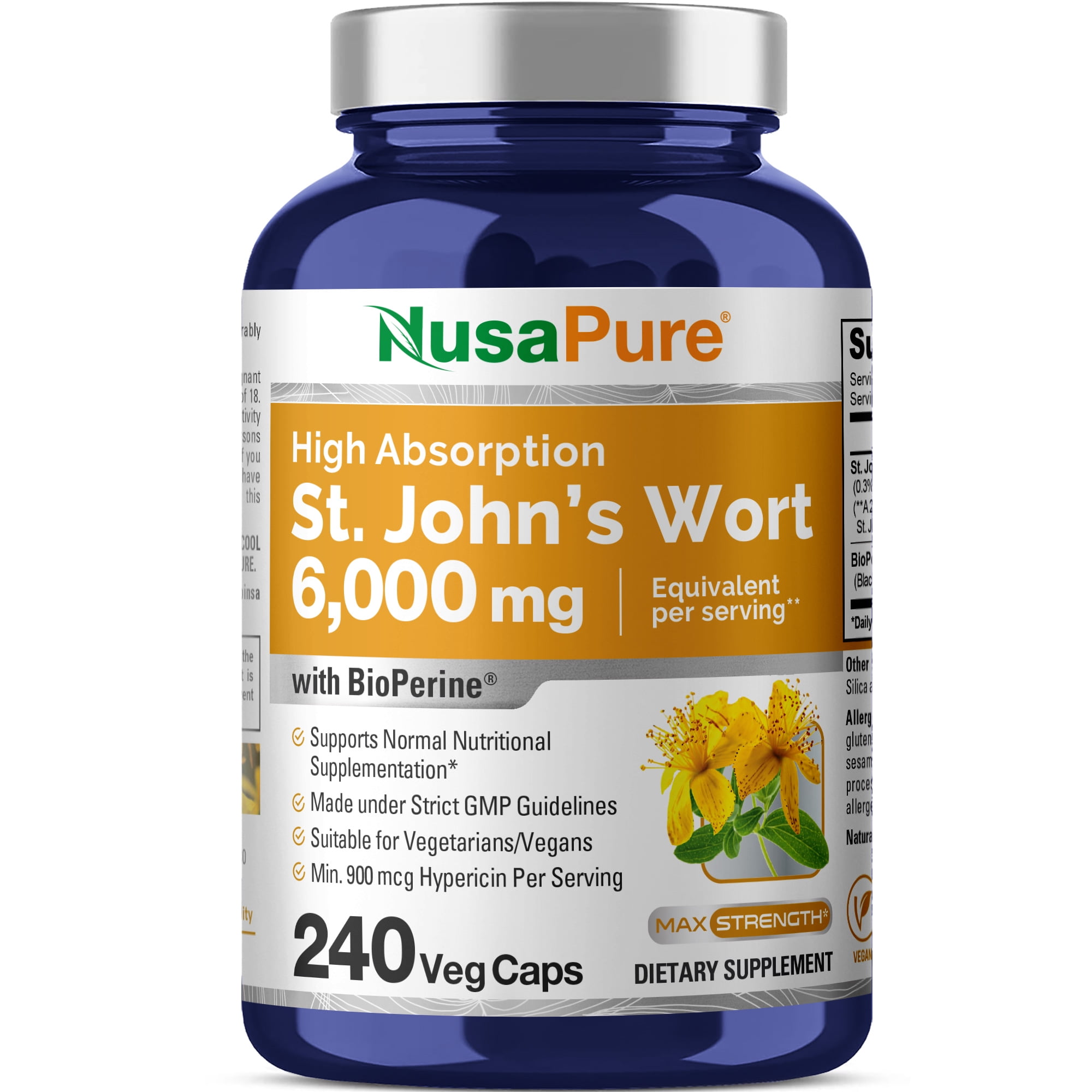 NusaPure St. John's Wort 6,000mg Veggie Capsules, Vegan, Enhanced with ...
