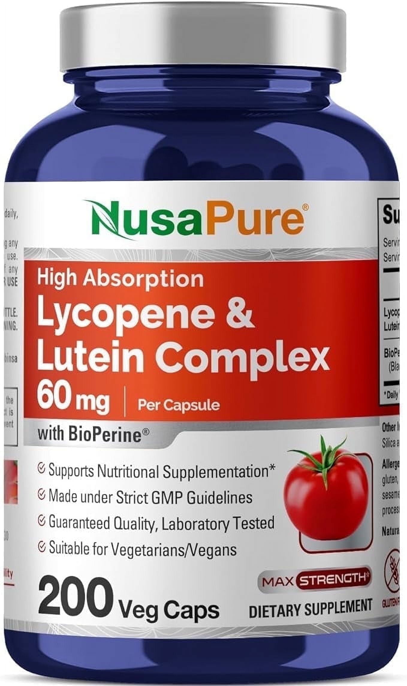 NusaPure Lycopene & Lutein Complex, 60mg, 200 Veggie Capsules, Non-GMO ...