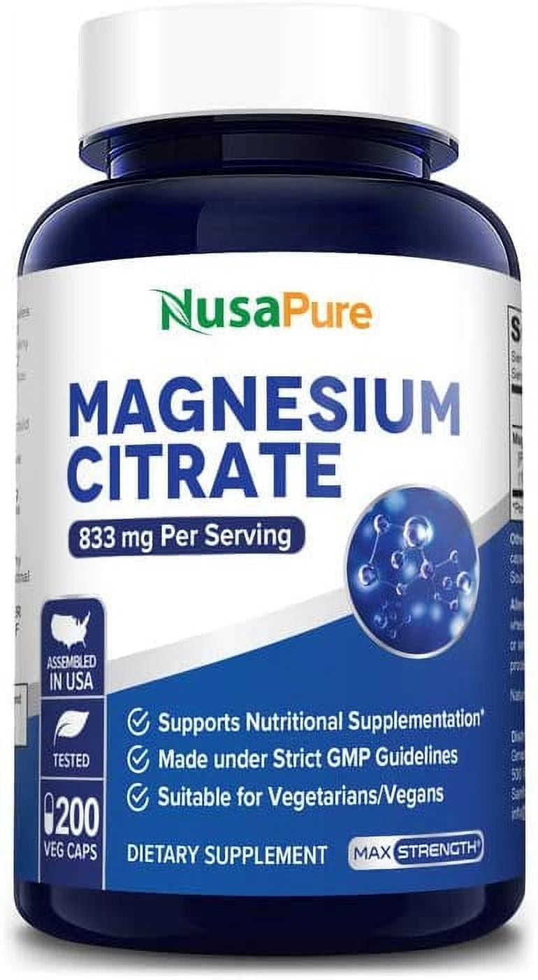 NusaPure 833mg Max Strength Magnesium Citrate Dietary Supplement with ...