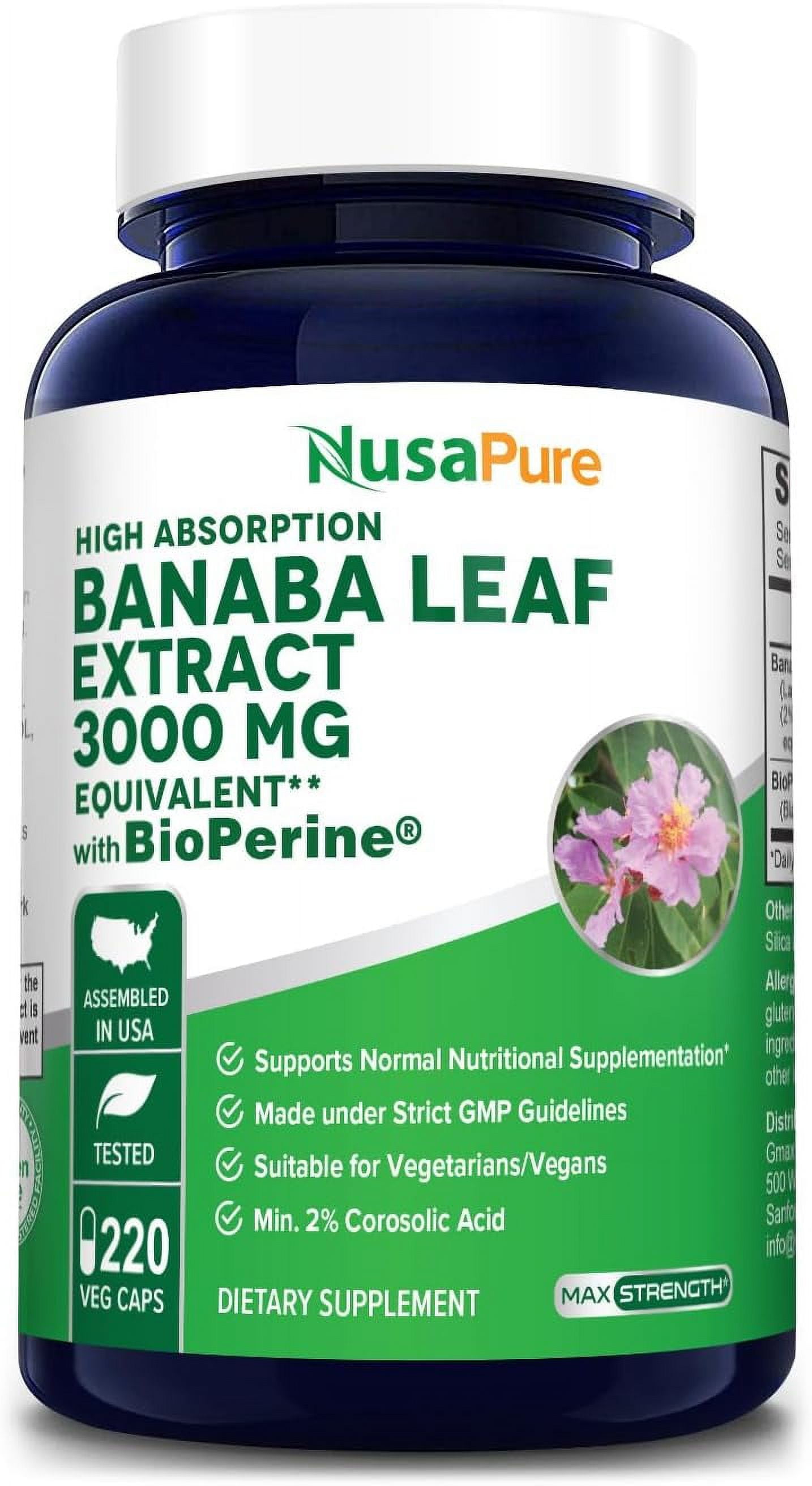 NusaPure Banaba Leaf Extract, 3,000mg, 200 Caps, Non-GMO, Gluten-Free ...