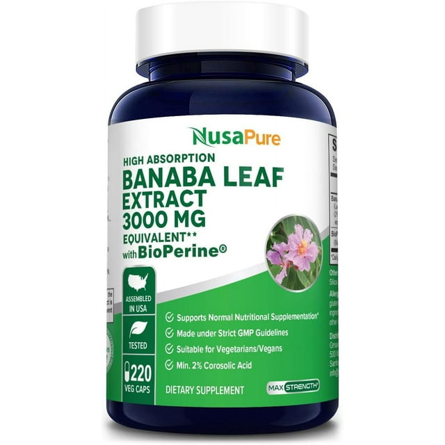 NusaPure Banaba Leaf Extract, 3,000mg, 200 Caps, Non-GMO, Gluten-Free ...