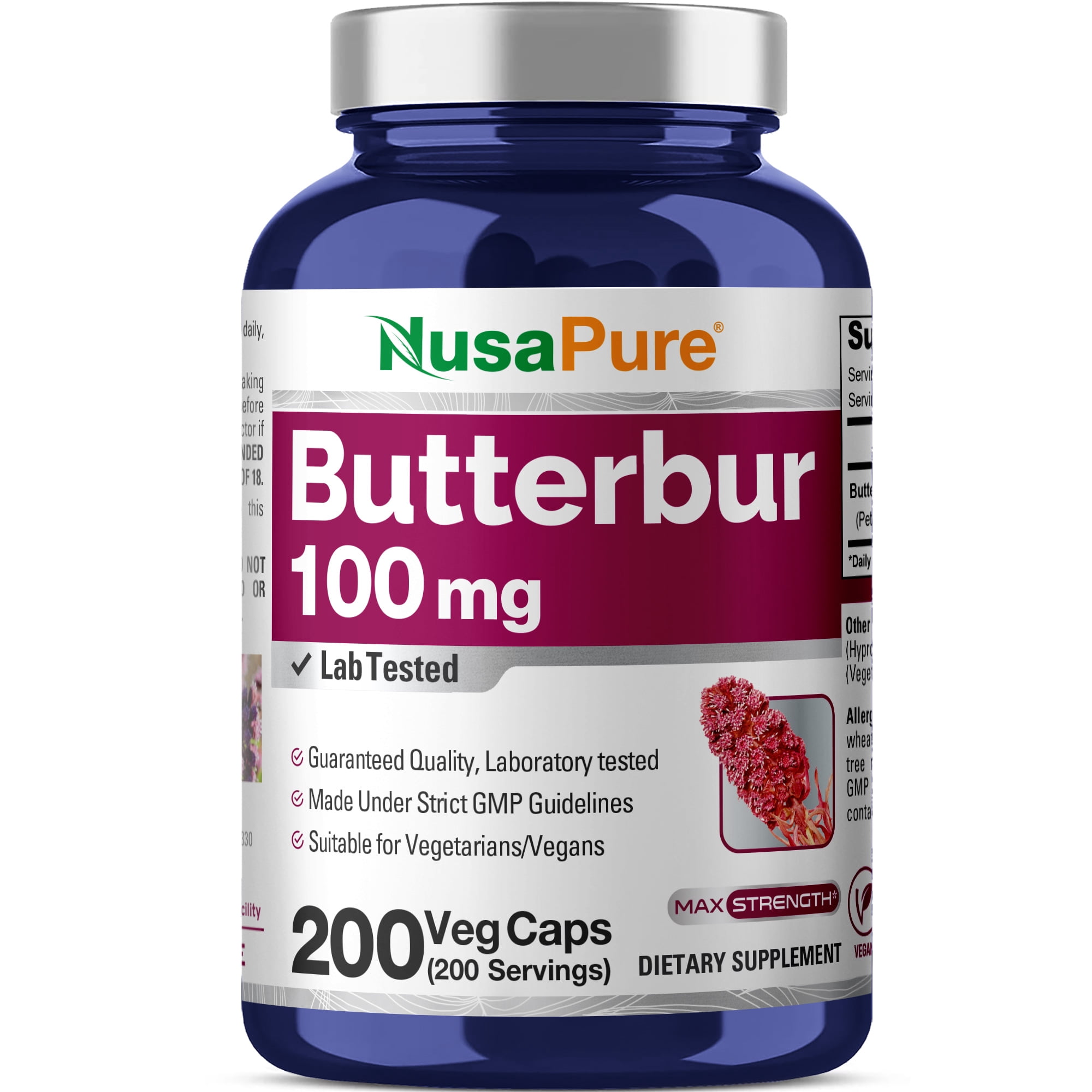 NusaPure Butterbur Extract: 100mg per Capsule, 200 Veggie Capsules ...