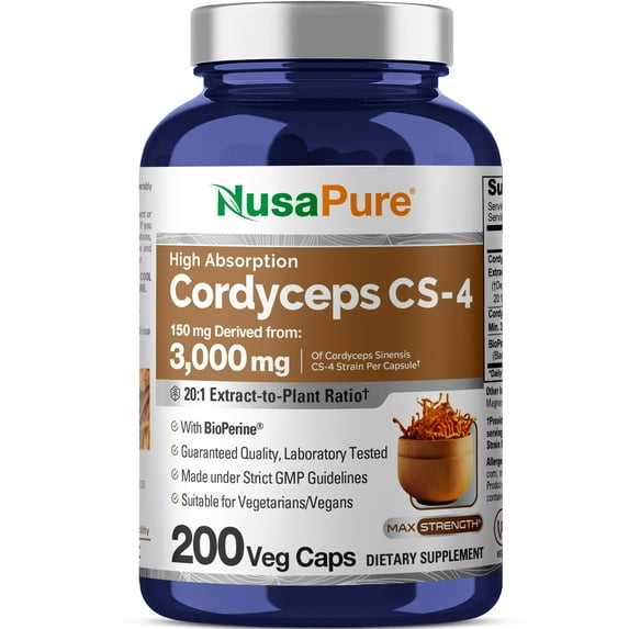 NusaPure Cordyceps Sinensis CS-4 Extract 3000mg: 200 Veggie Caps, Non ...