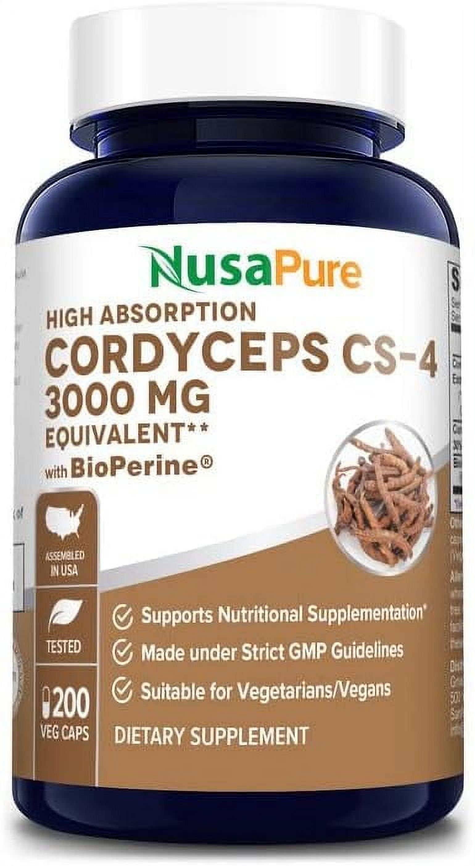 NusaPure Cordyceps Sinensis CS-4 Extract 3000mg: 200 Veggie Caps, Non ...