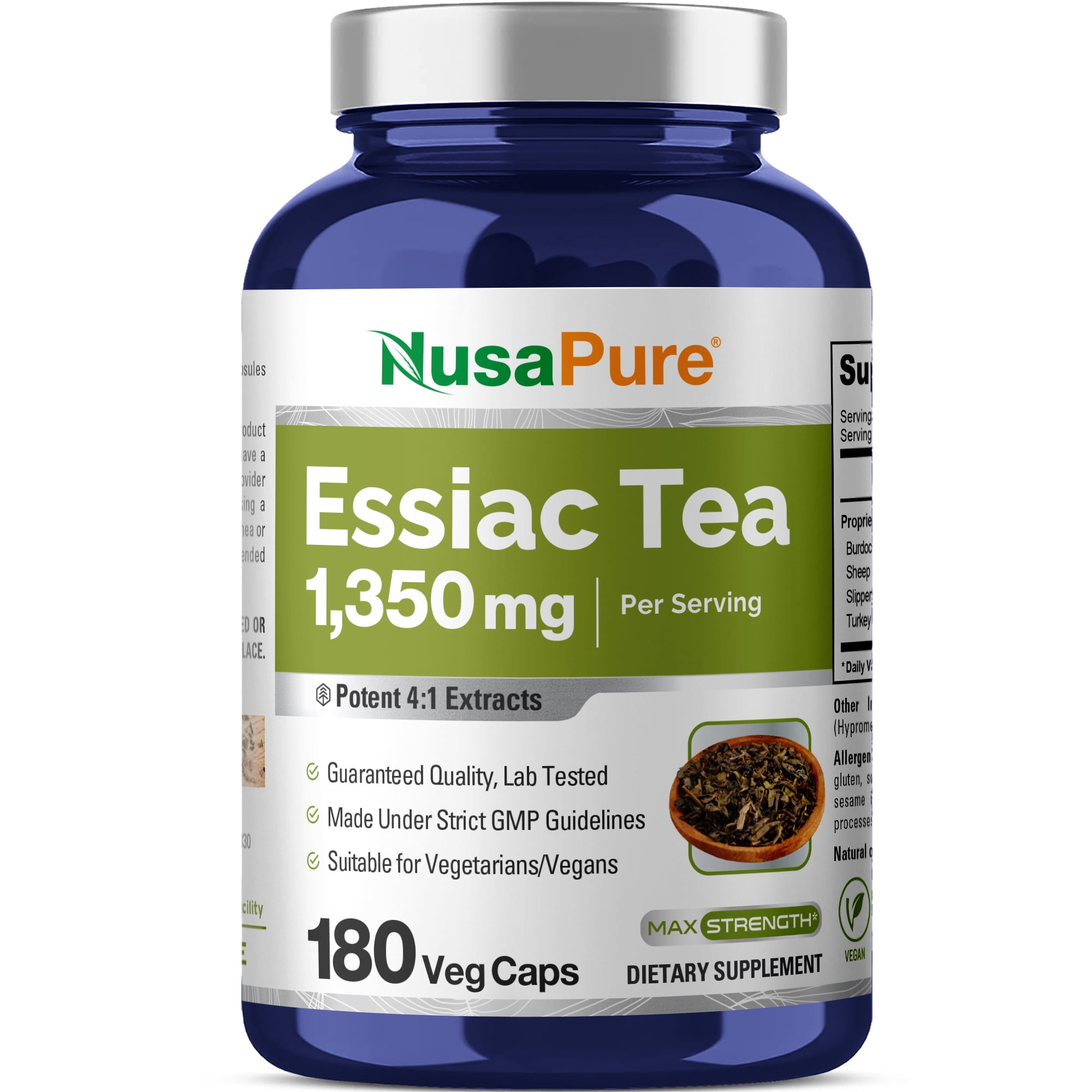 NusaPure Essiac Tea Capsules 1350mg, 180 Veggie Caps, Herbal Dietary ...