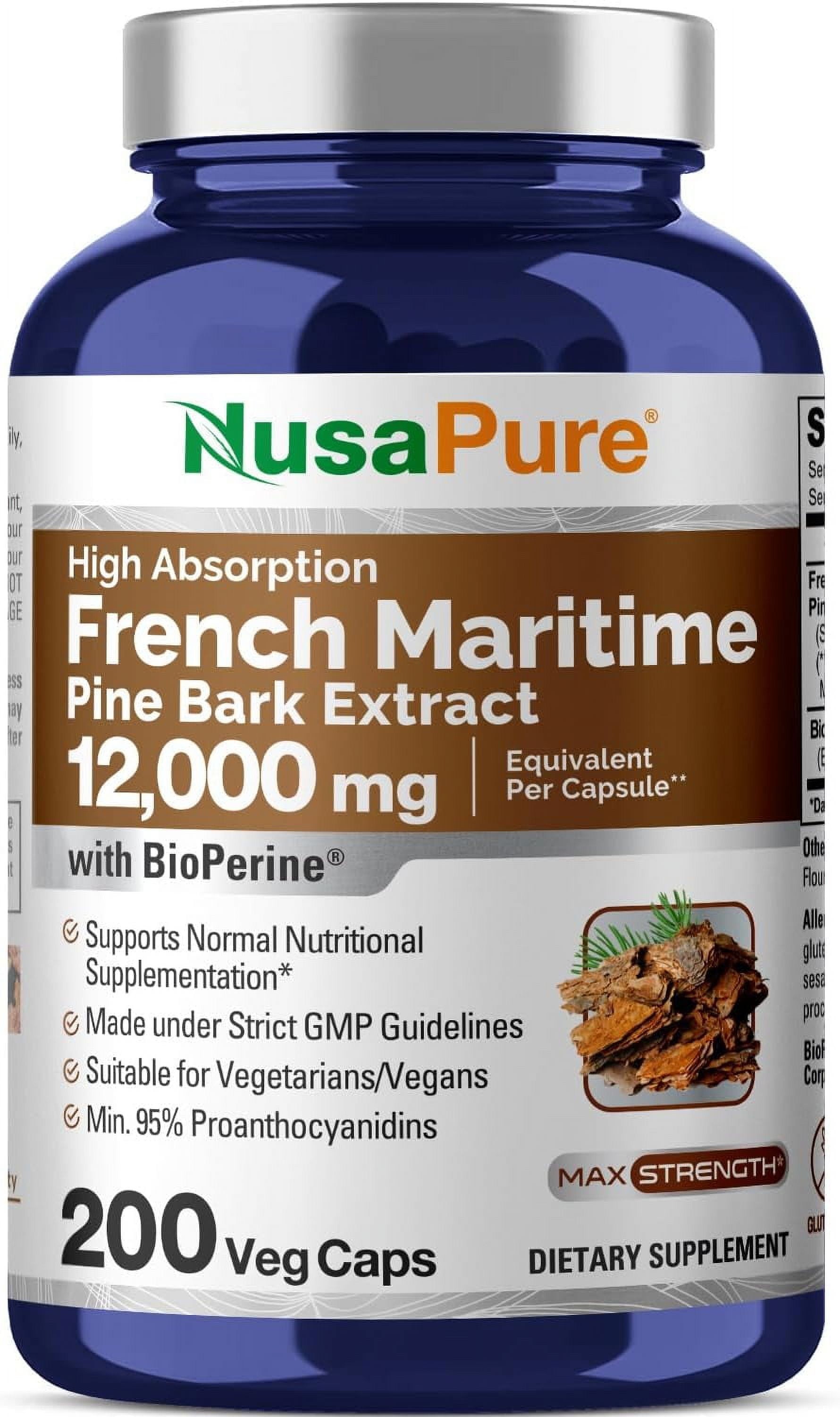 NusaPure French Maritime Pine Bark Extract 12,000 mg Per Veggie Caps ...