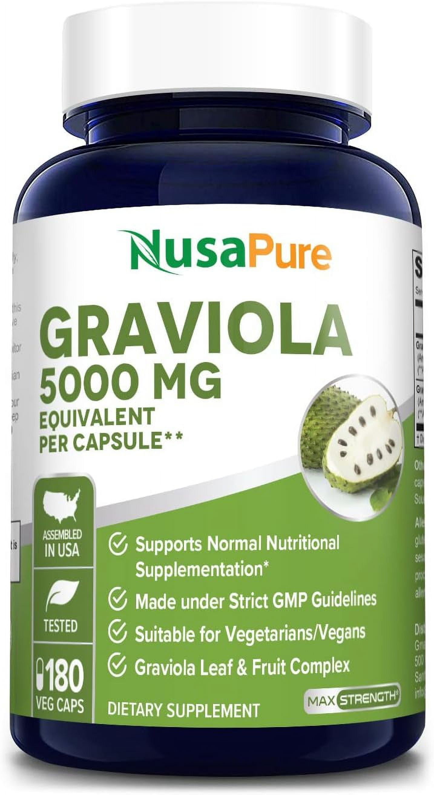 NusaPure Graviola 5,000mg 180 Vegan Capsules: Non-GMO, Gluten-Free ...
