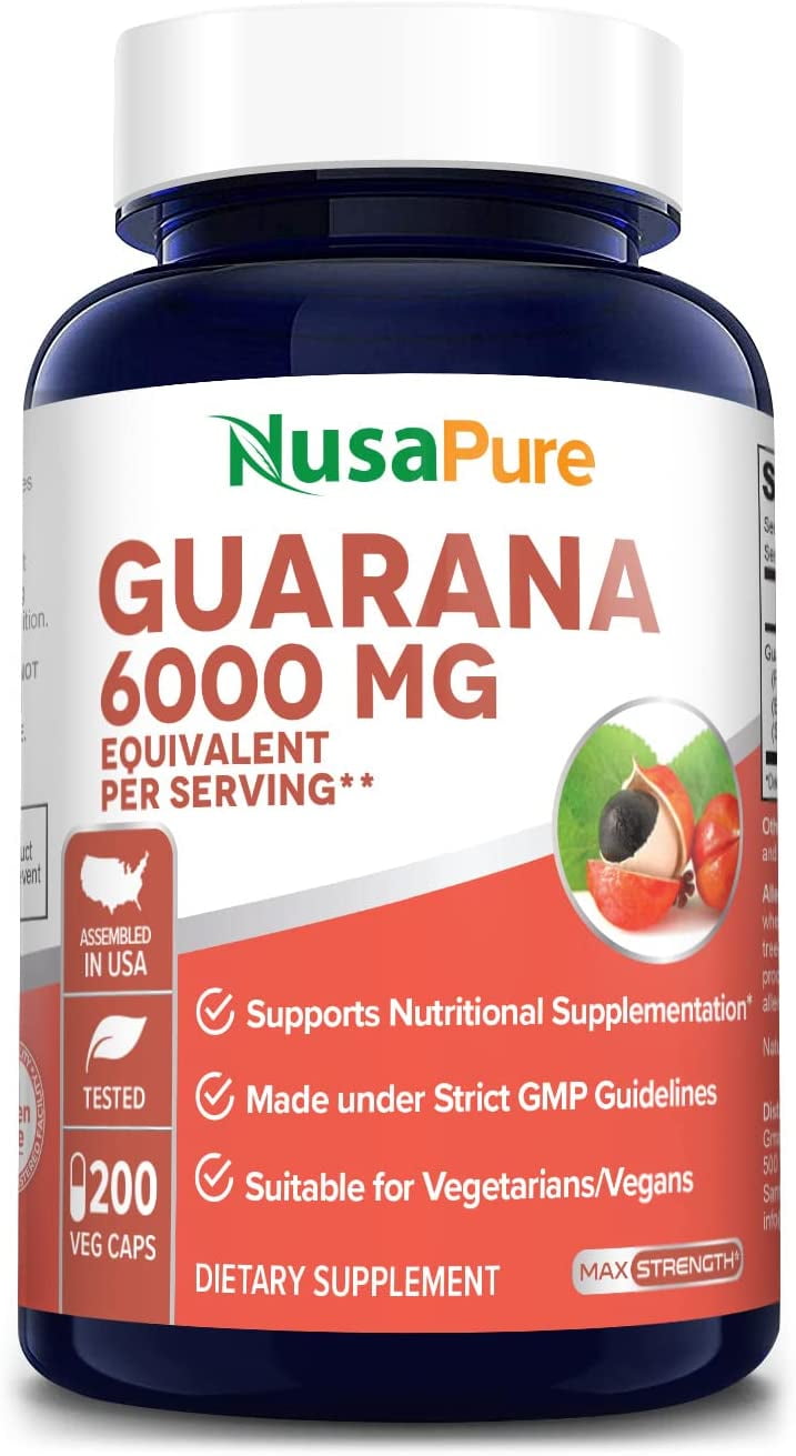 NusaPure Guarana Extract 6000mg: 200 Veggie Capsules, Non-GMO, Gluten ...