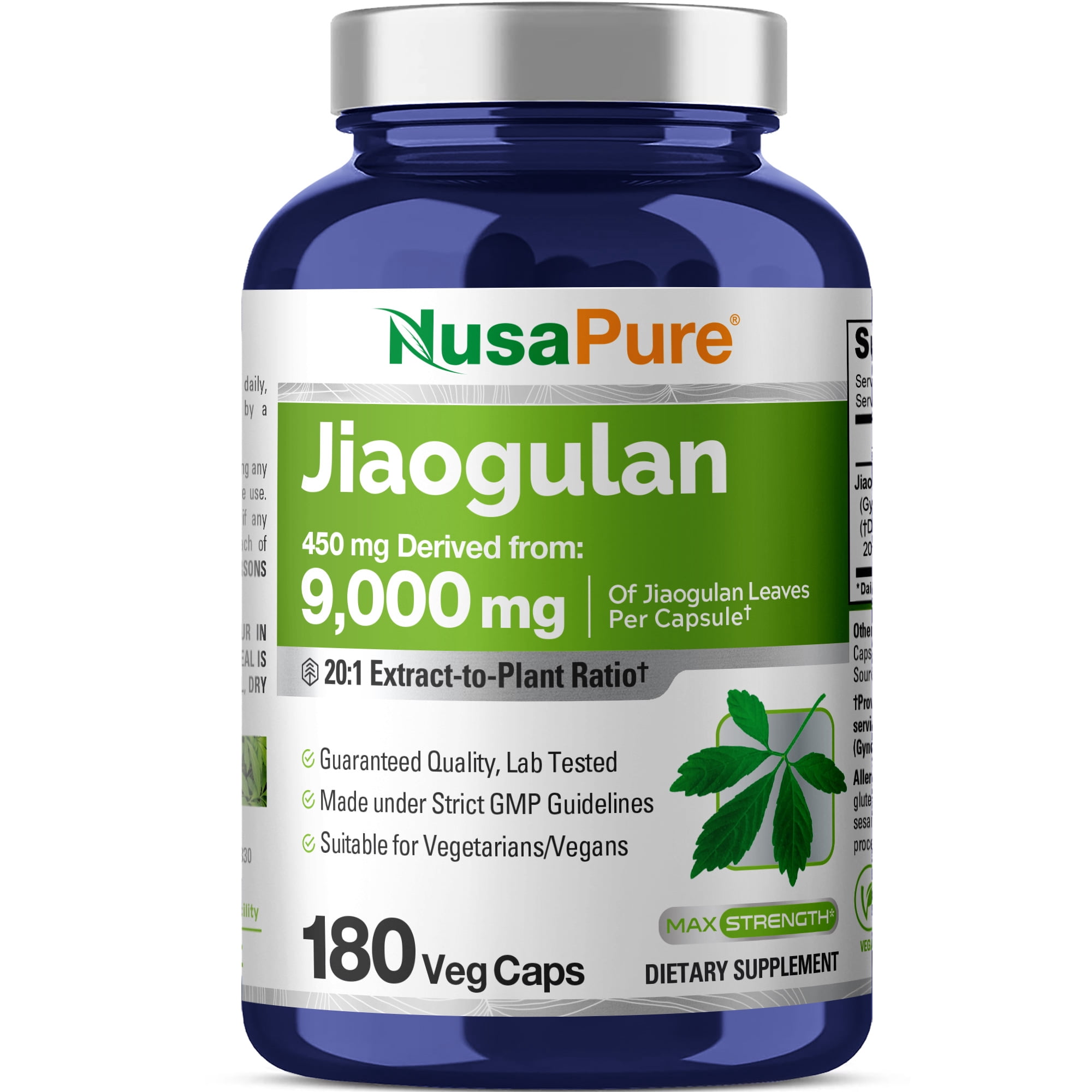 NusaPure Jiaogulan 9000mg, 180 Veggie Capsules, 20:1 Extract, Dietary ...
