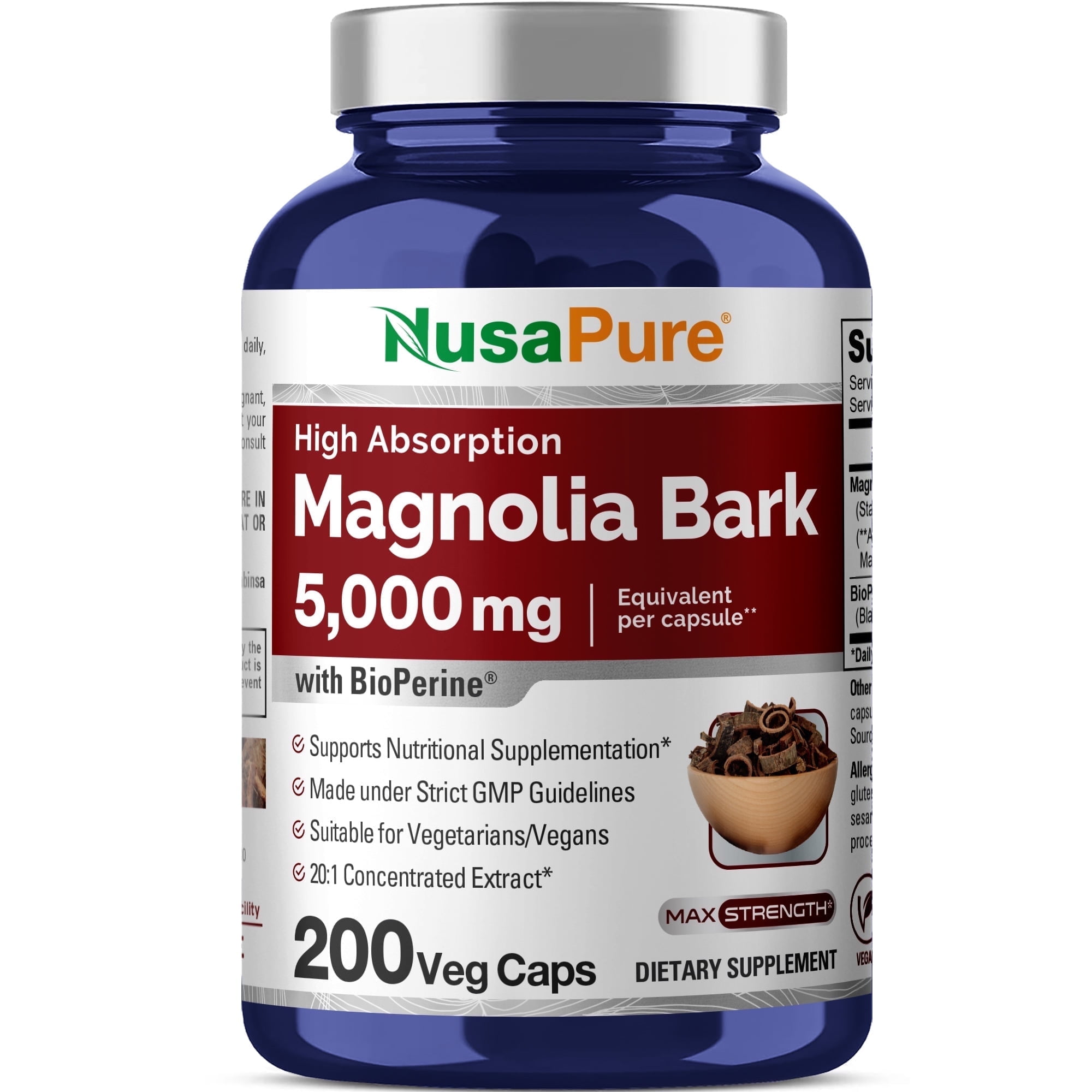 NusaPure Magnolia Bark 1800mg, 180 Veg Capsules, Non-GMO, Gluten-Free - Walmart.com