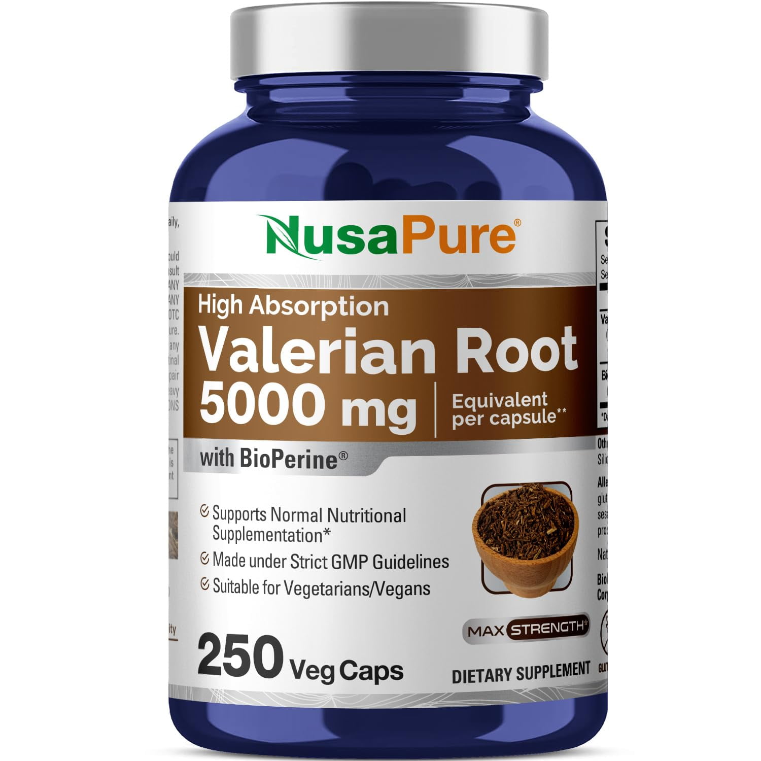 NusaPure Valerian Root 5,000mg Veggie Capsules with Bioperine - 250 ...