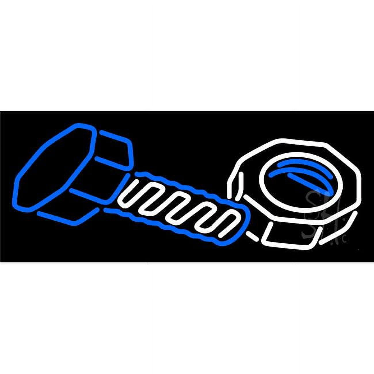 Nut Bolt Shaped Clear Backing Neon Sign - Blue & White - 13 in. Tall x ...