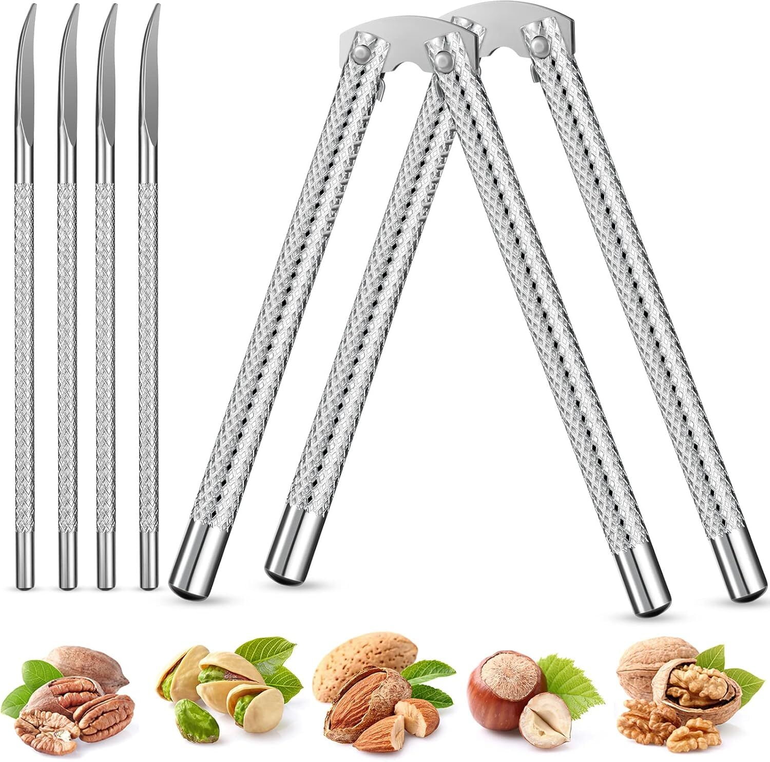 Nut Crackers and Picks, Stainless Steel Nutcracker Silver Metal Shell ...