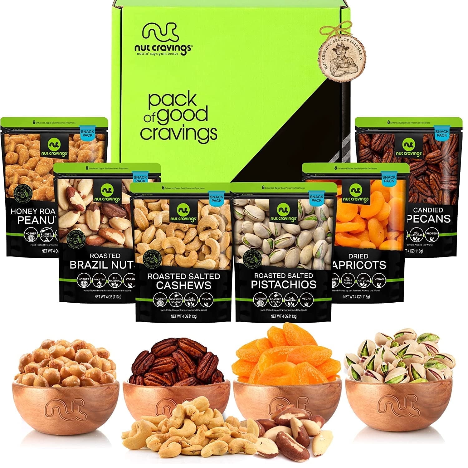 Nut Cravings Dried Fruit Nuts Gift Basket Green Box 6 Assortments
