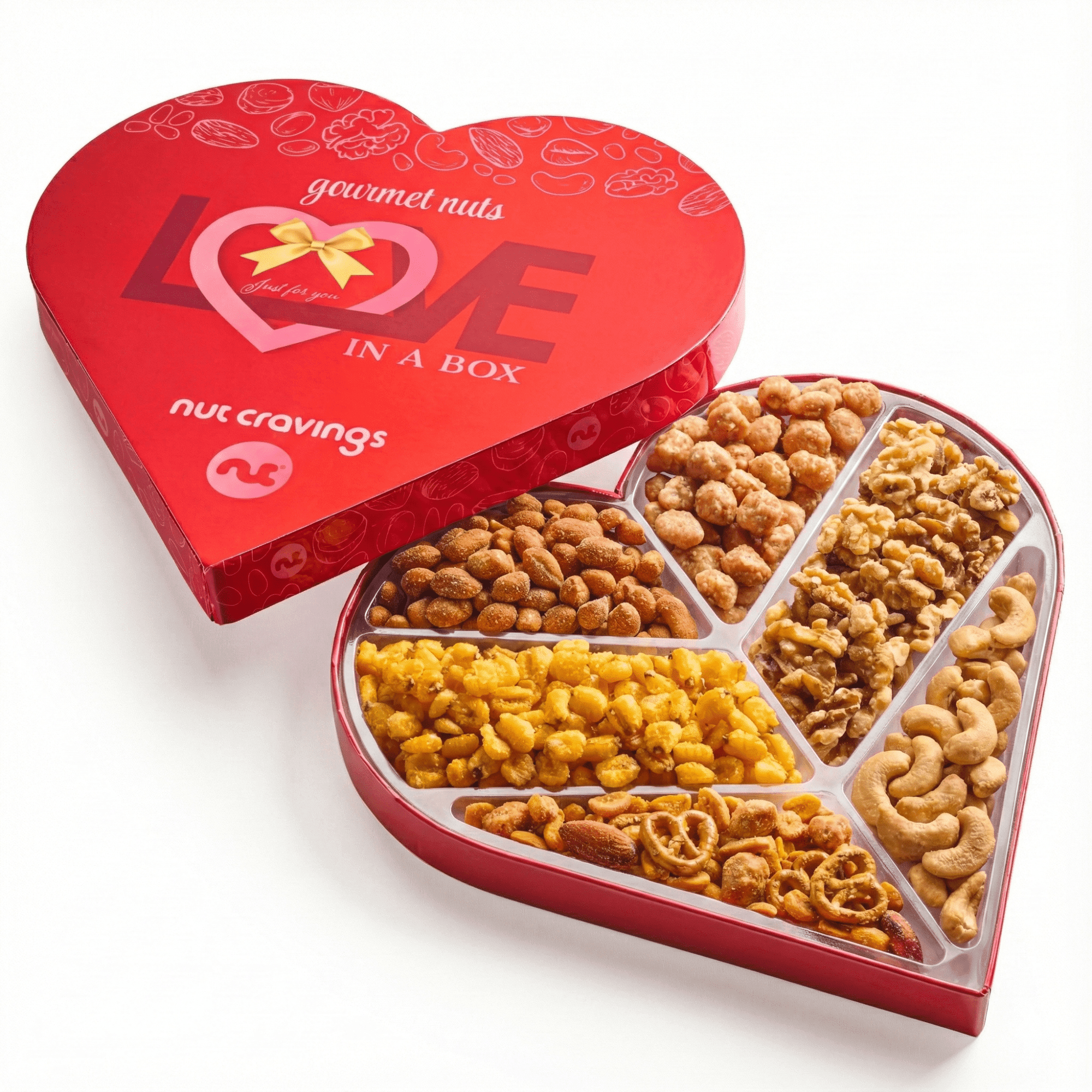 Nut Cravings Mixed Nuts Heart-Shaped Gift Basket, 6 Nut Assortments ...