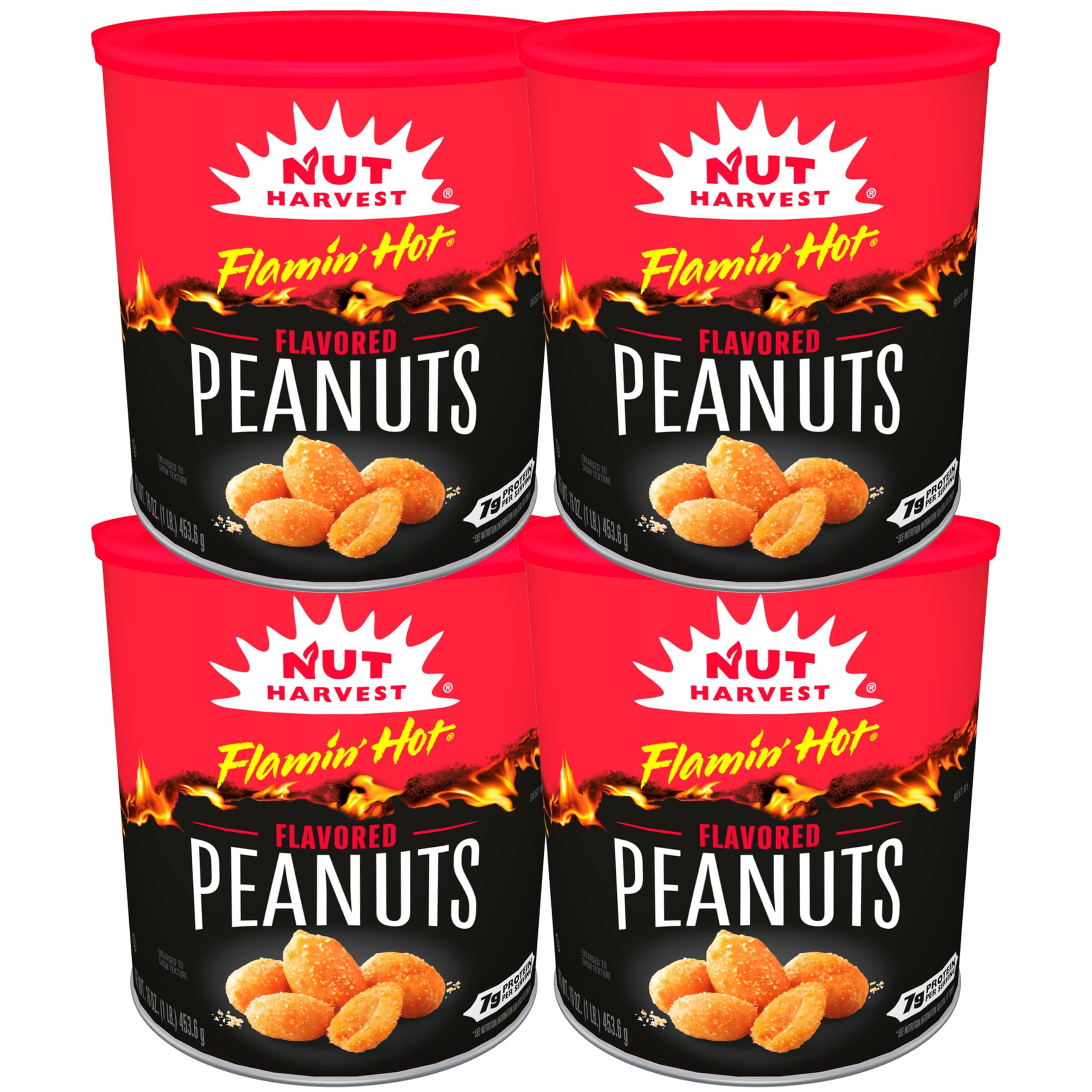 Nut Harvest, Flamin' Hot VTF5 Peanuts, 16 oz Canisters, (4 Pack ...
