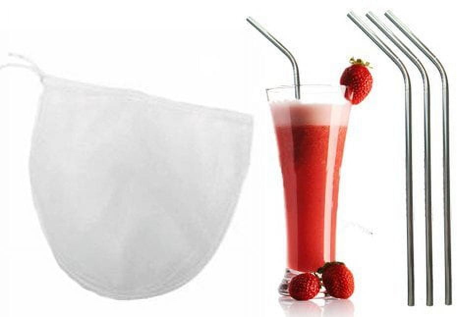 Nut Milk Bag + 3 Stainless Steel Straws By Bright Kitchen - Large Fine ...