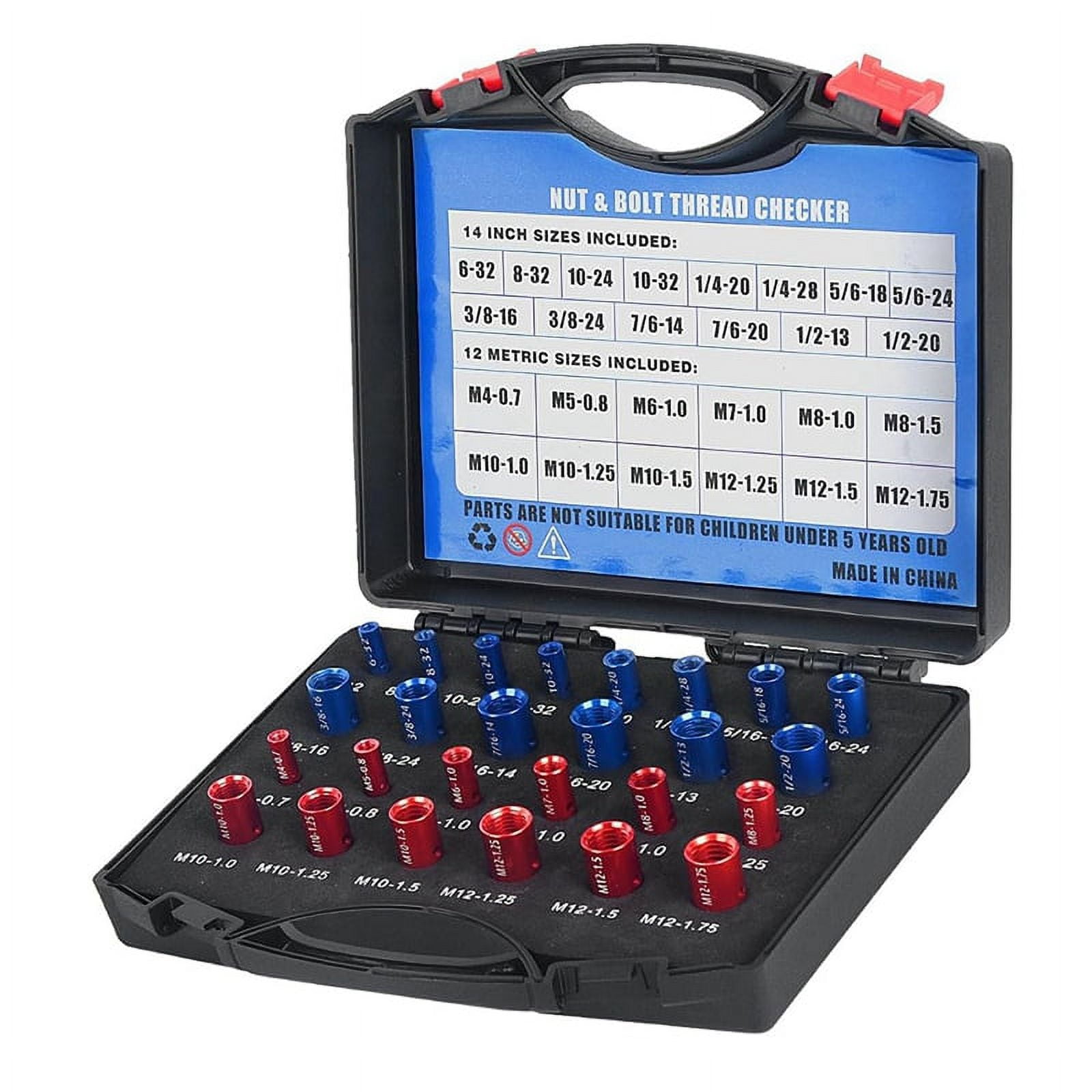 Nut and Bolt - 26PCS(14 Inch & 12 Metric) Identifier Gauge Set Sizing ...