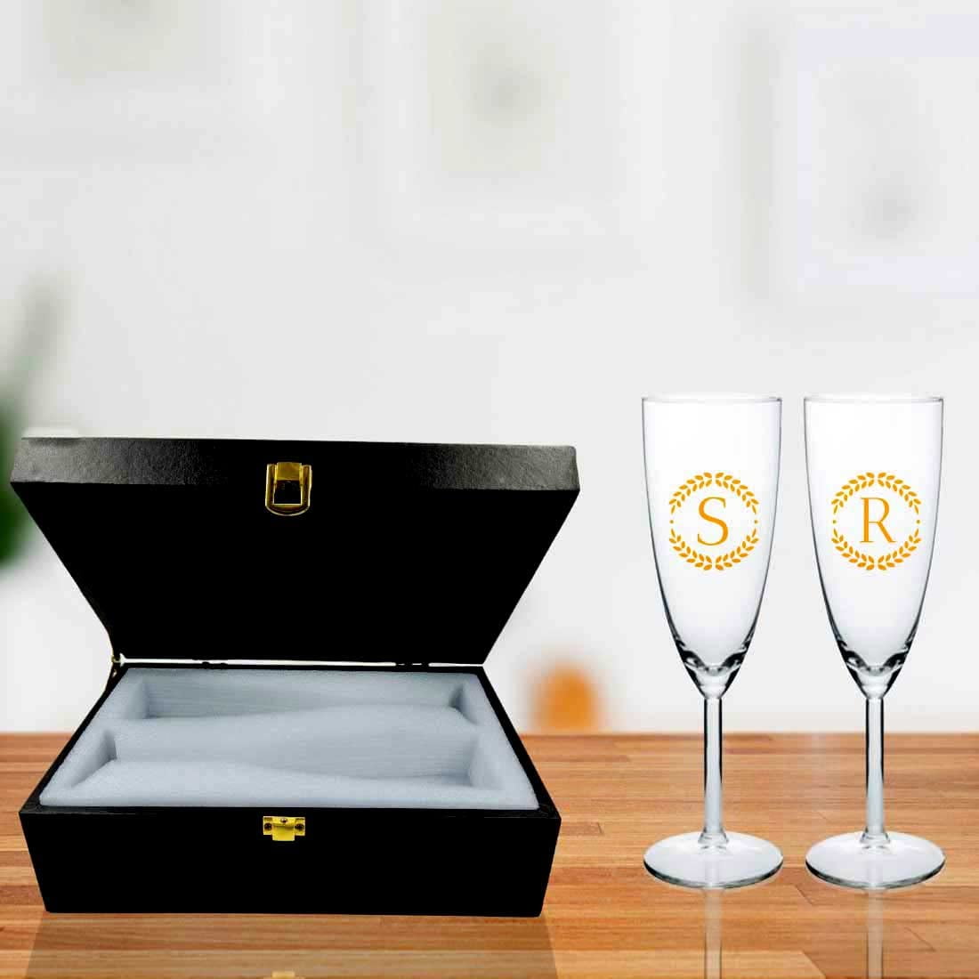 Nutcase Personalized Champagne Glasses Gifts for Couples with Glass Set Available in Black Boxes ...