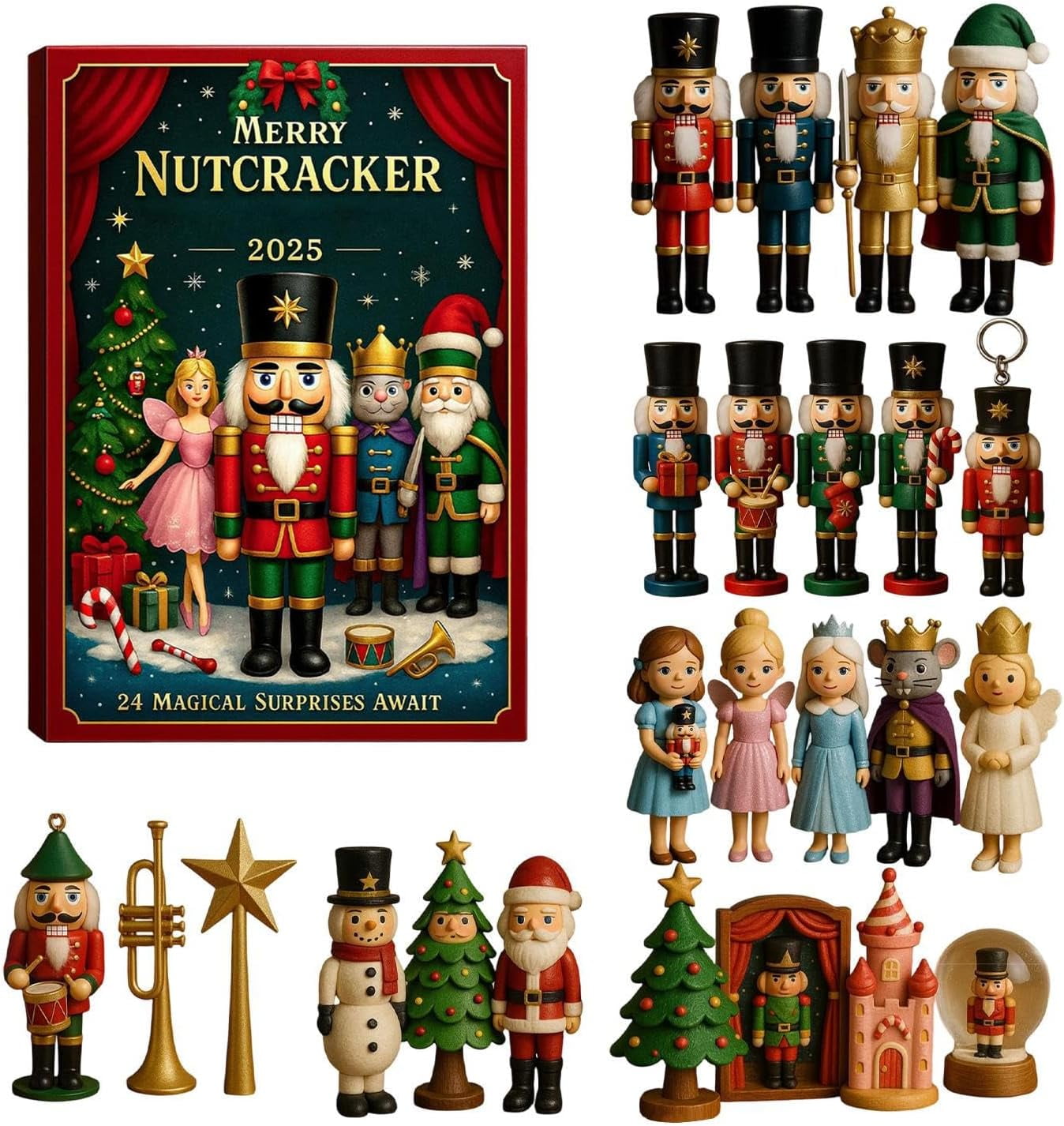 Nutcracker Advent Calendars 2025, 24 Days Merry Nutcracker Ornaments ...