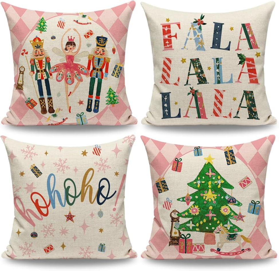 Nutcracker Decor Pink Christmas Throw Pillow Covers 20x20 Set of 4 ...