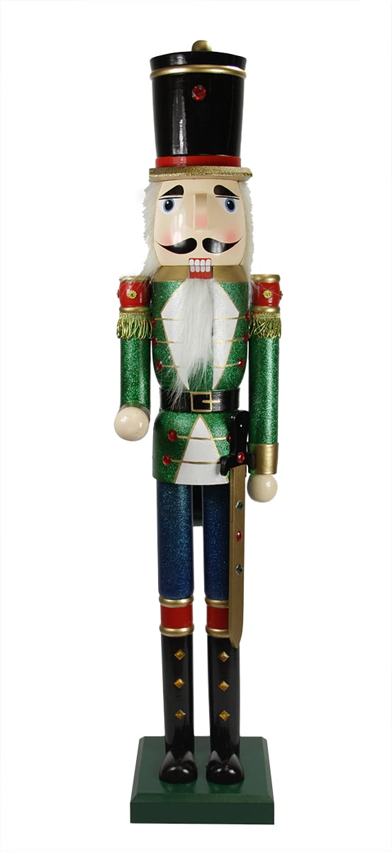 Nutcracker Factory 36" Decorative Green and Blue Glittered Wooden ...