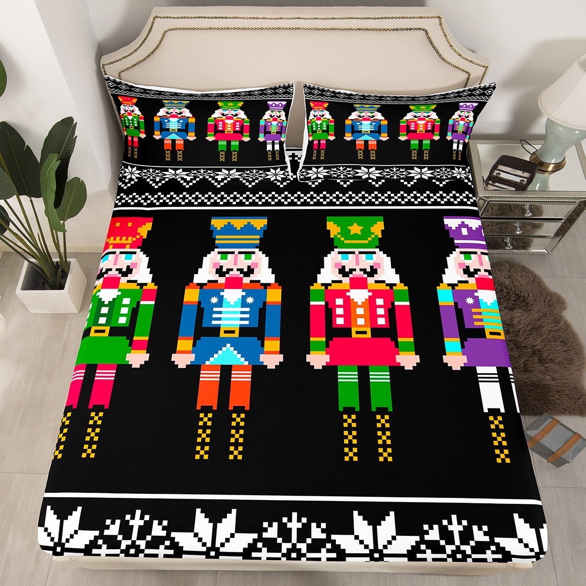 Nutcracker Fitted Sheet Twin Size, Retro Xmas Bed Sheets, Colorful ...