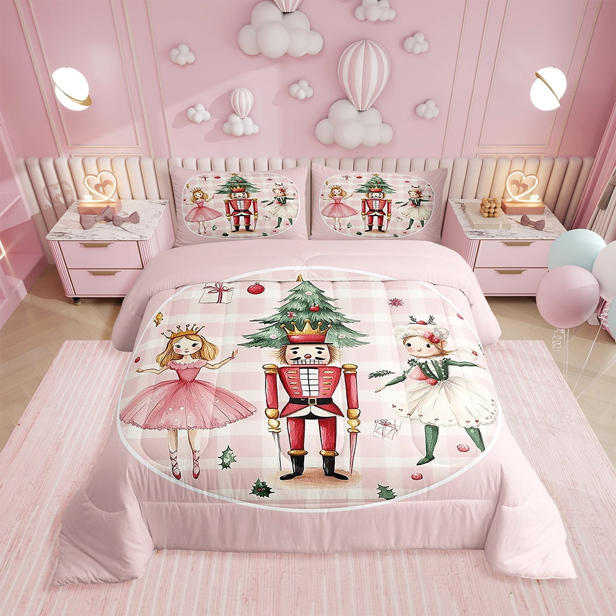 Nutcracker Pink Bedding Set King ,Checkered Christmas Soldier Comforter ...