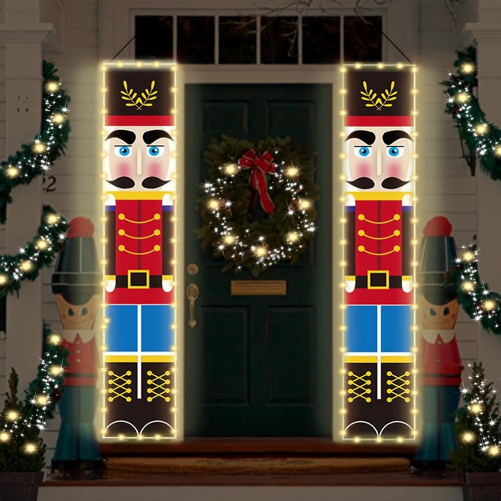 Nutcracker Soldier Christmas Banner Couplet with LED String Lights ...