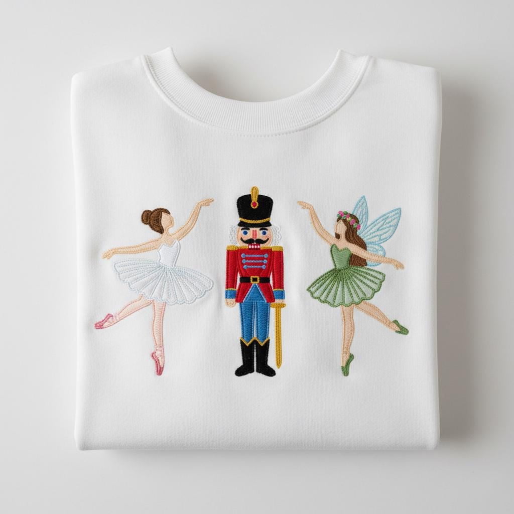 Nutcracker and Ballerina Embroidered Sweatshirt, Sugar Plum Fairy ...
