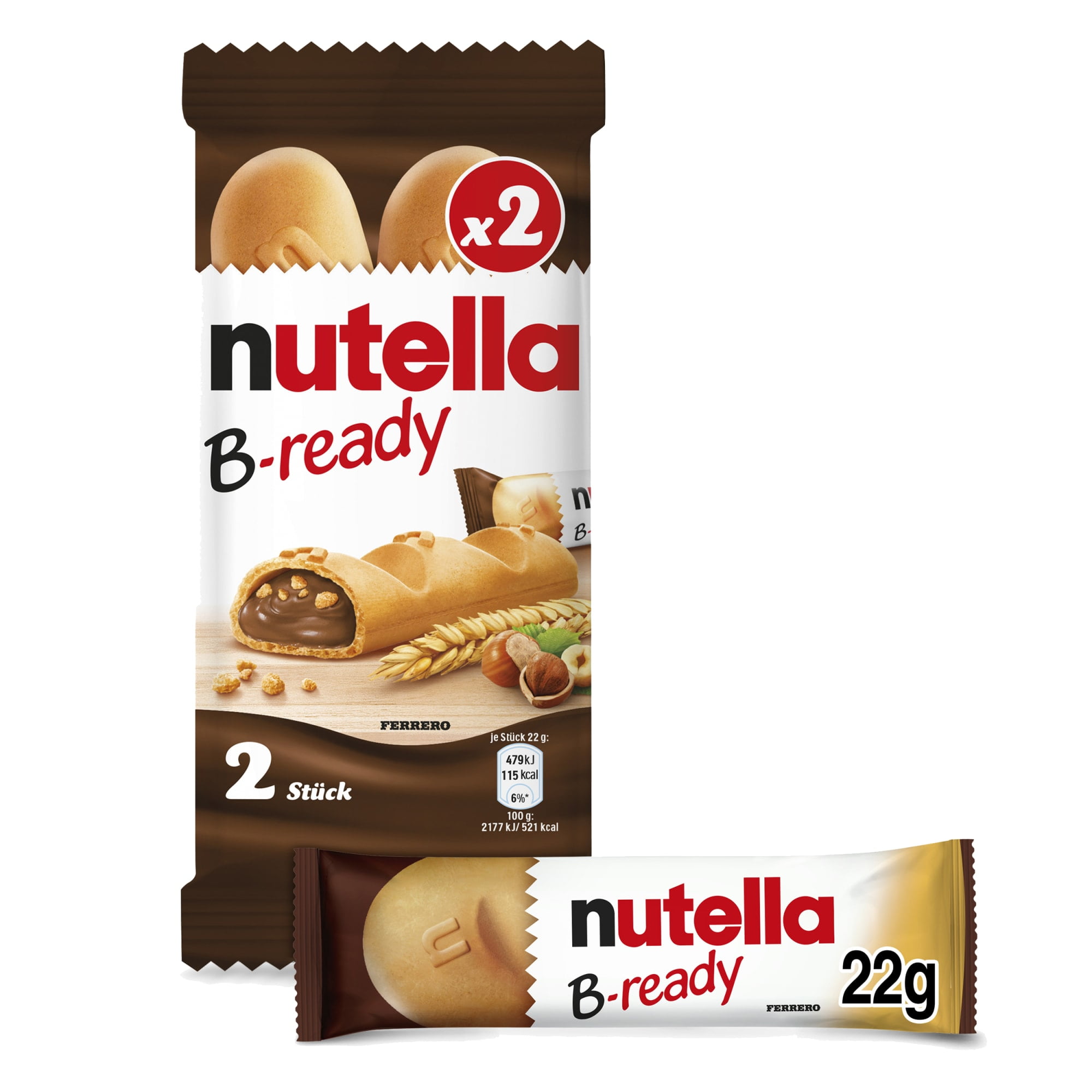 Nutella B-ready, 2 Snack Bars, Hazelnut Spread with Cocoa, Individually ...