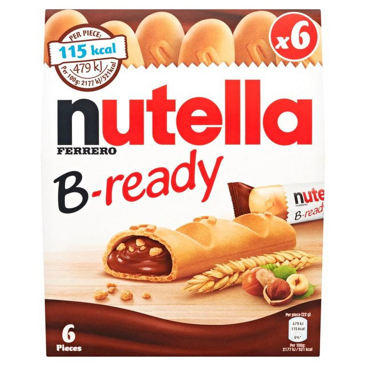 Nutella B-ready European Version, 6 Pack Wafers filled with Hazelnut ...