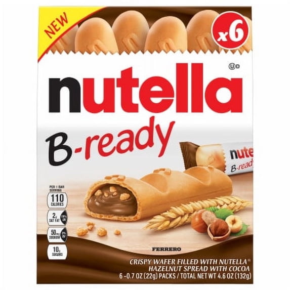 Nutella B-ready Snack Bars, Hazelnut Spread With Cocoa, 6 Pack, 22g ...