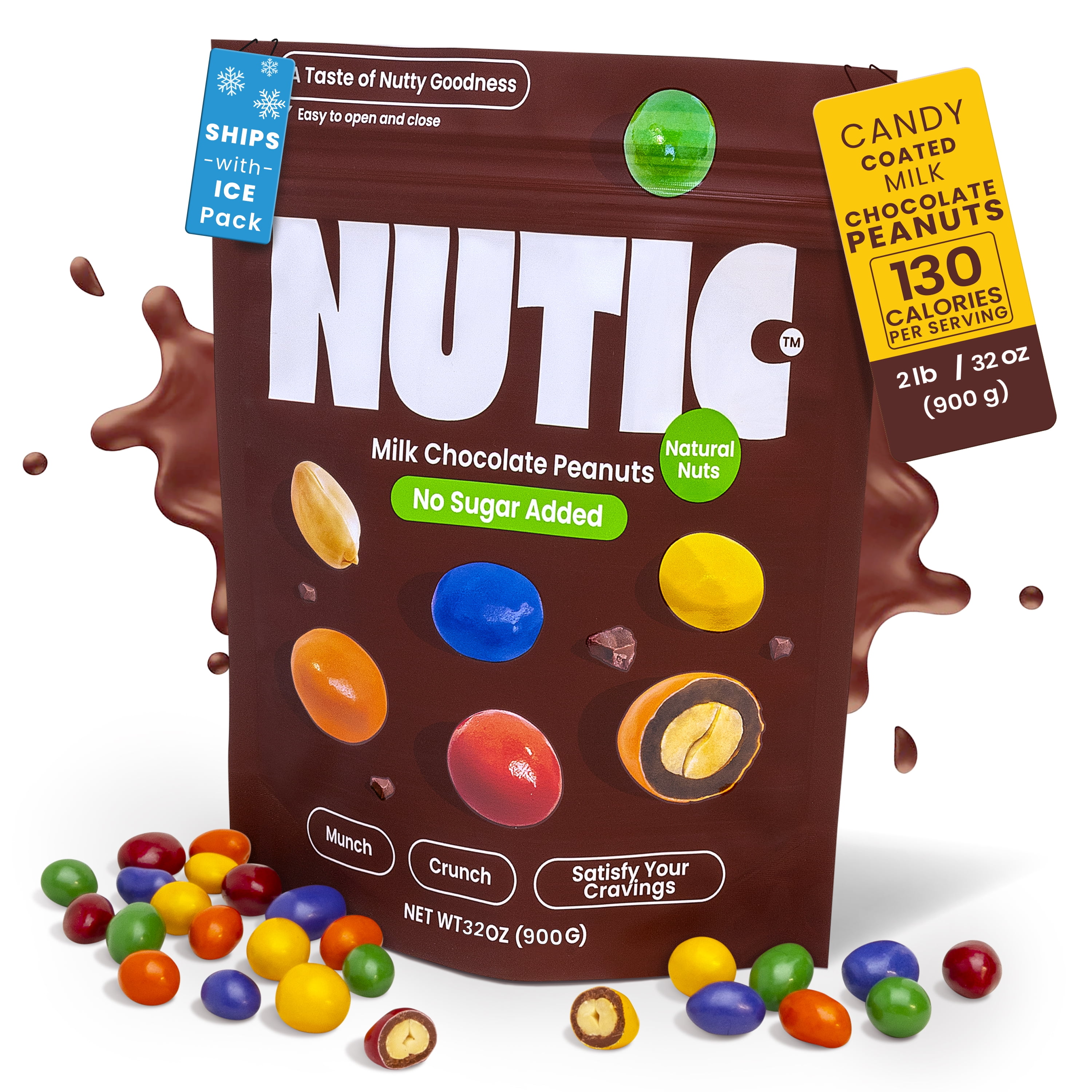 Nutic Candy Coated Milk Chocolate Peanuts - No Sugar Added 2Lb, Guilt ...