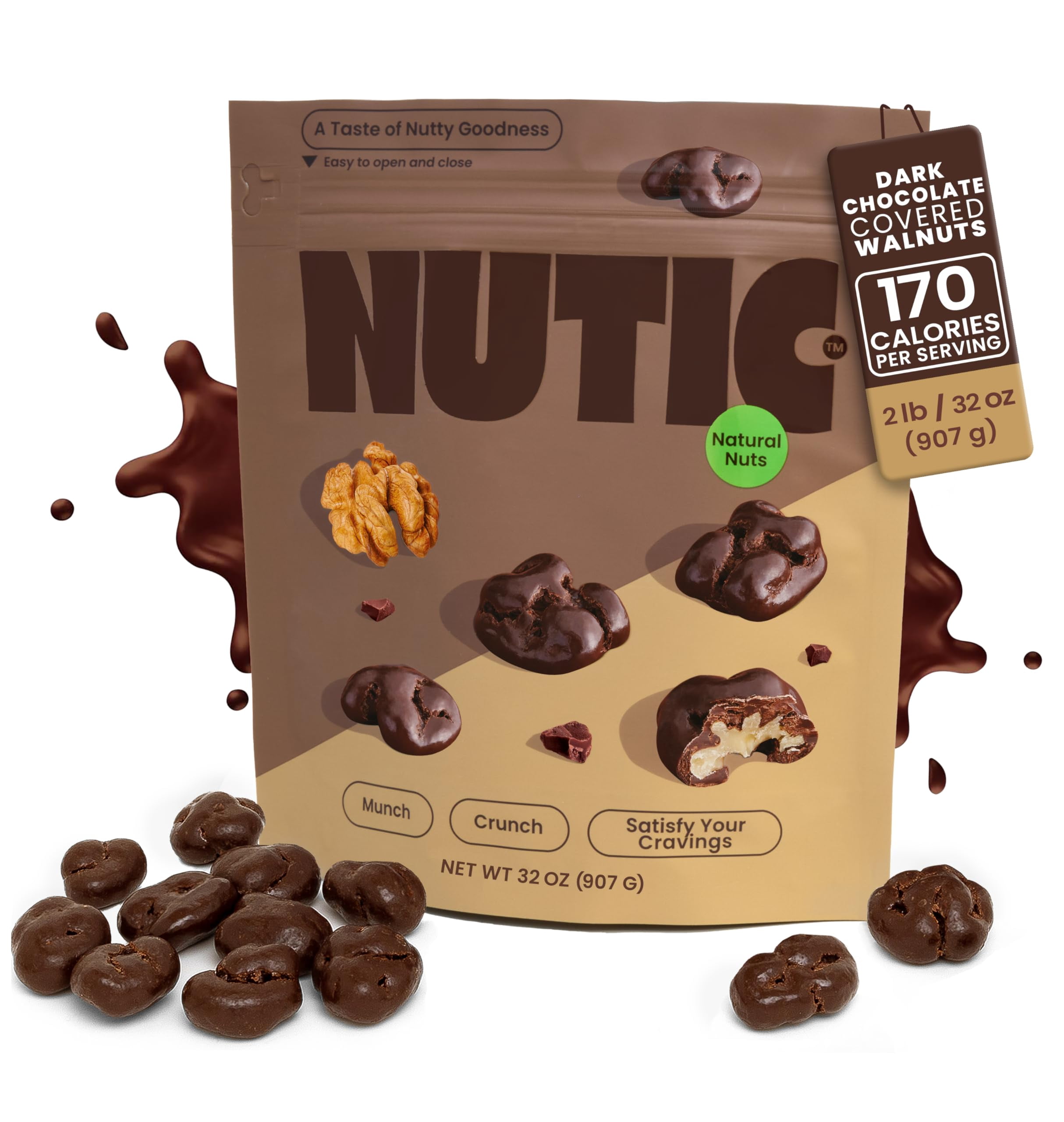 Nutic Dark Chocolate SCH4 Covered Walnuts - 2 Lb, Premium Roasted ...
