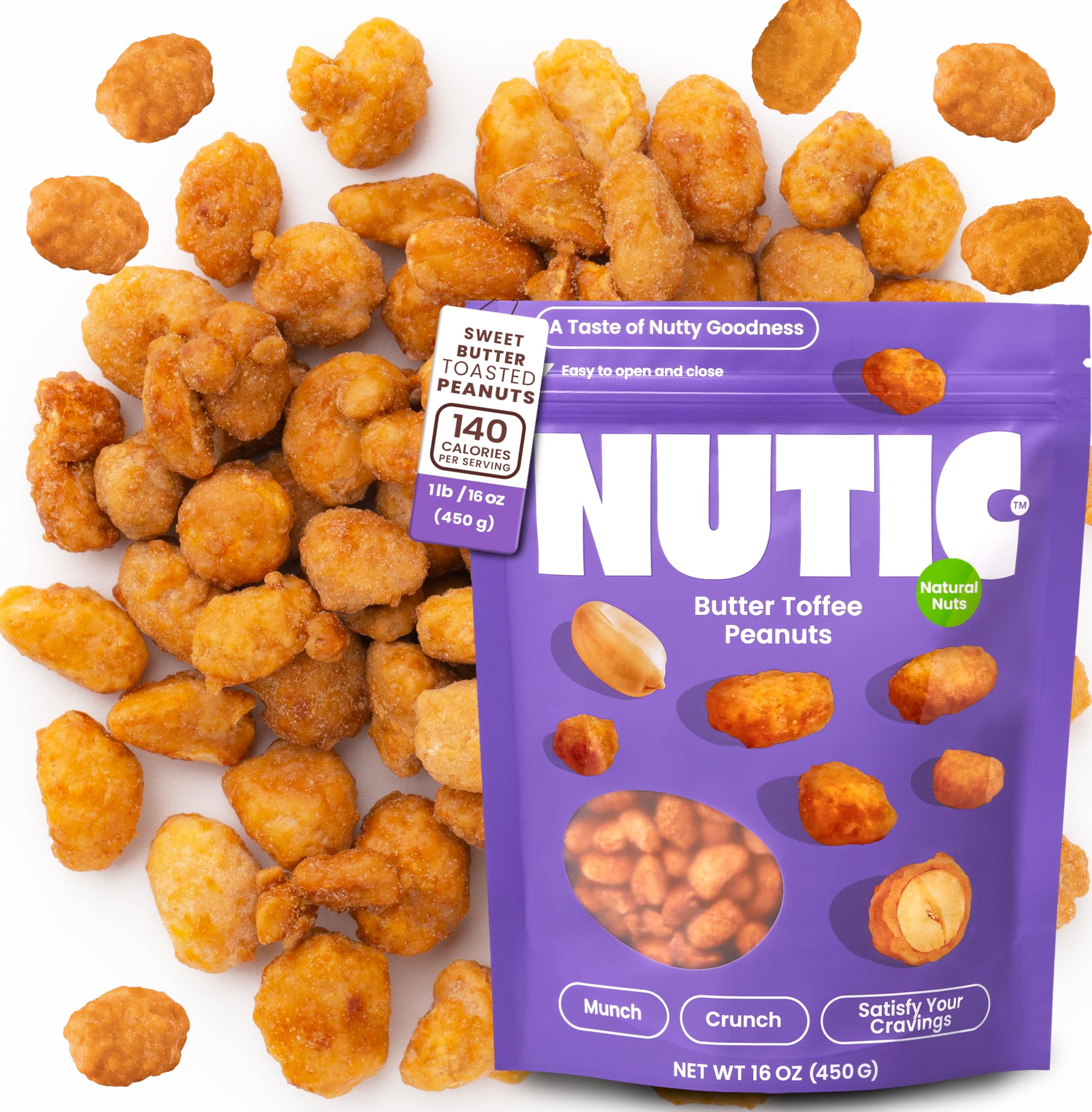 Nutic Gourmet Butter Toffee IRF13 Peanuts - 1 lbs Crunchy, Candied Peanuts for Snacking - Sweet ...