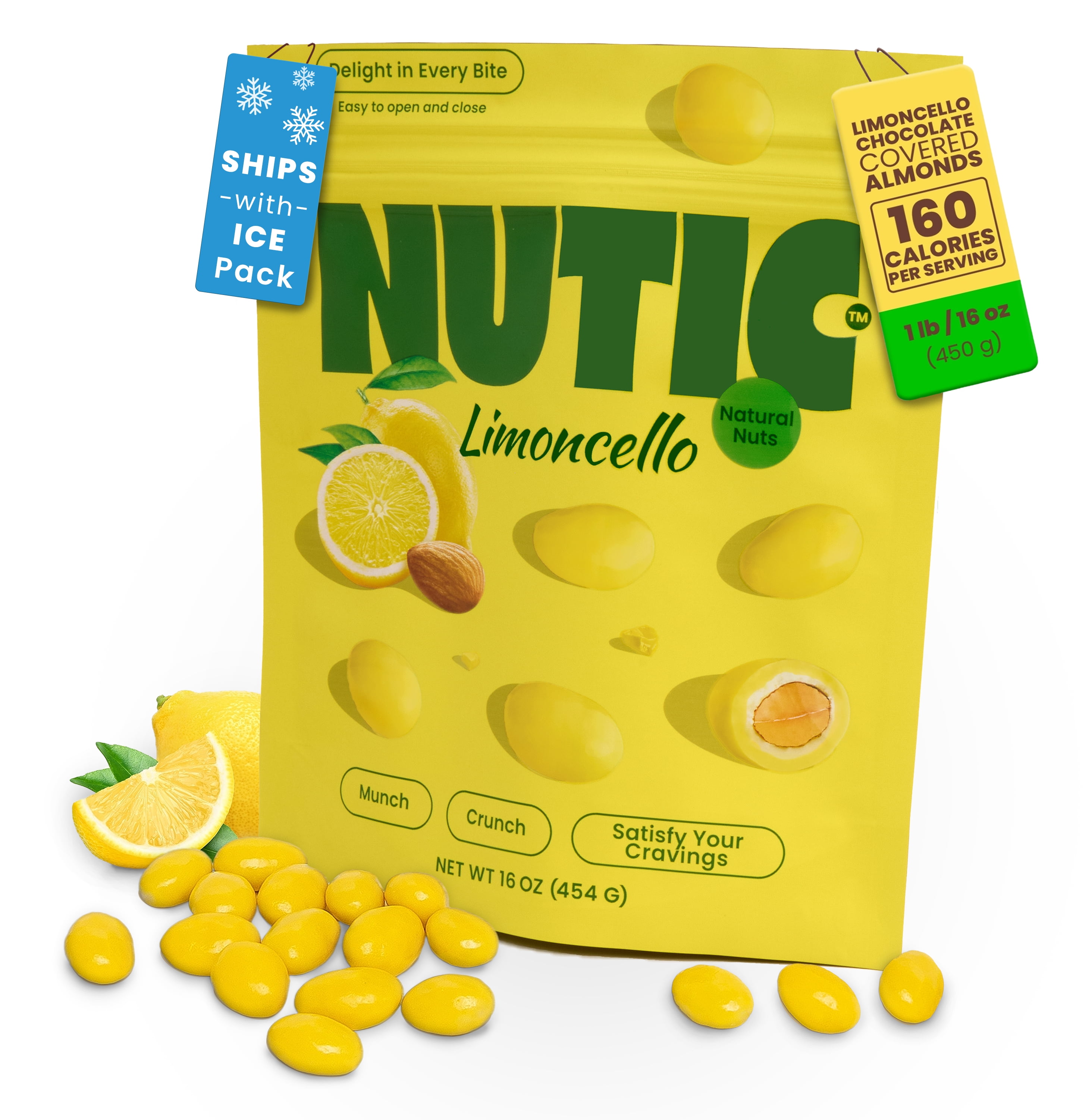 Nutic TMH1 Lemoncello Chocolate Covered Almonds - 1 Lb. Roasted Almond ...