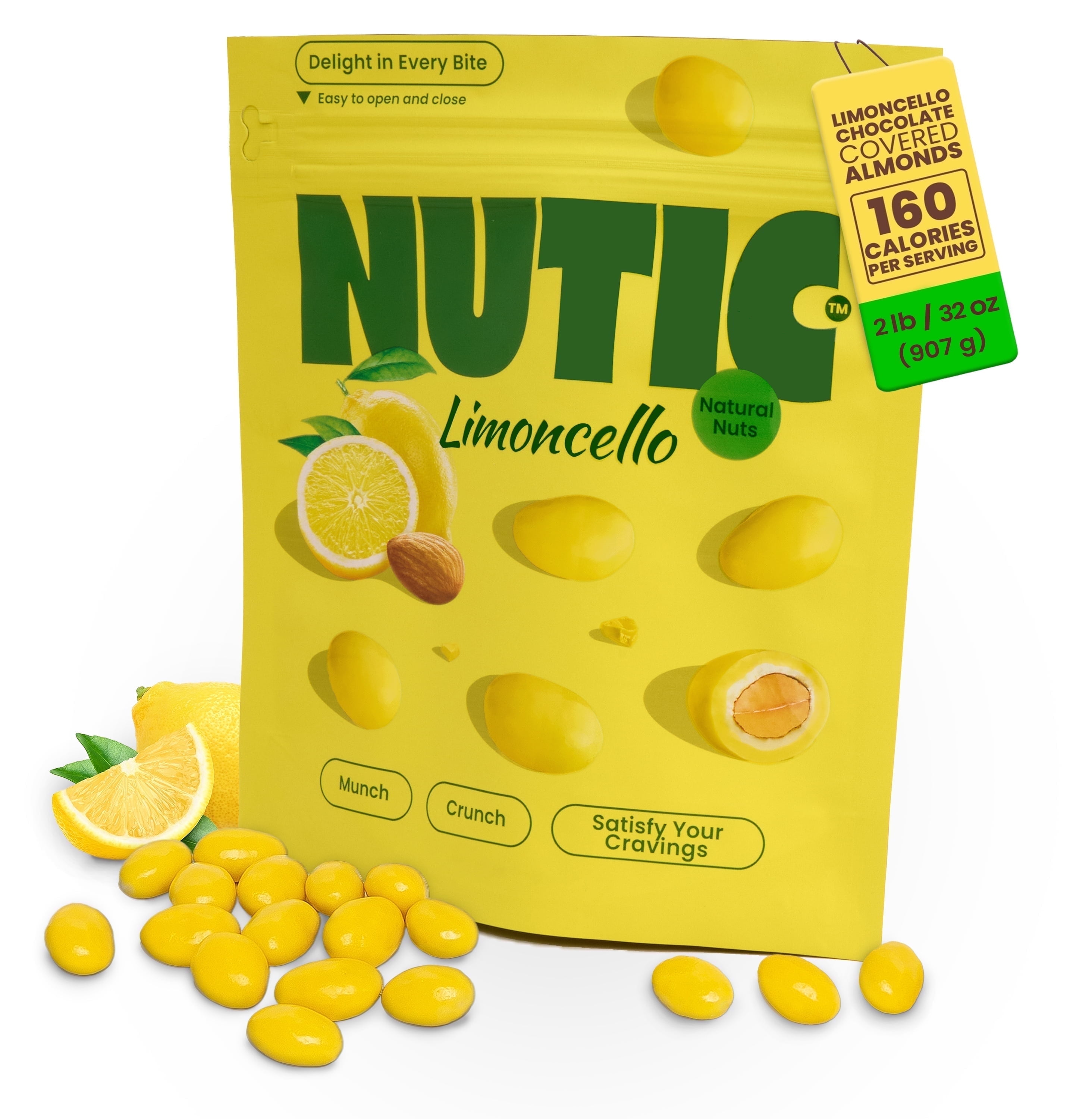 Nutic Lemoncello Chocolate Covered Almonds - 2 Lb. Roasted Almond in ...