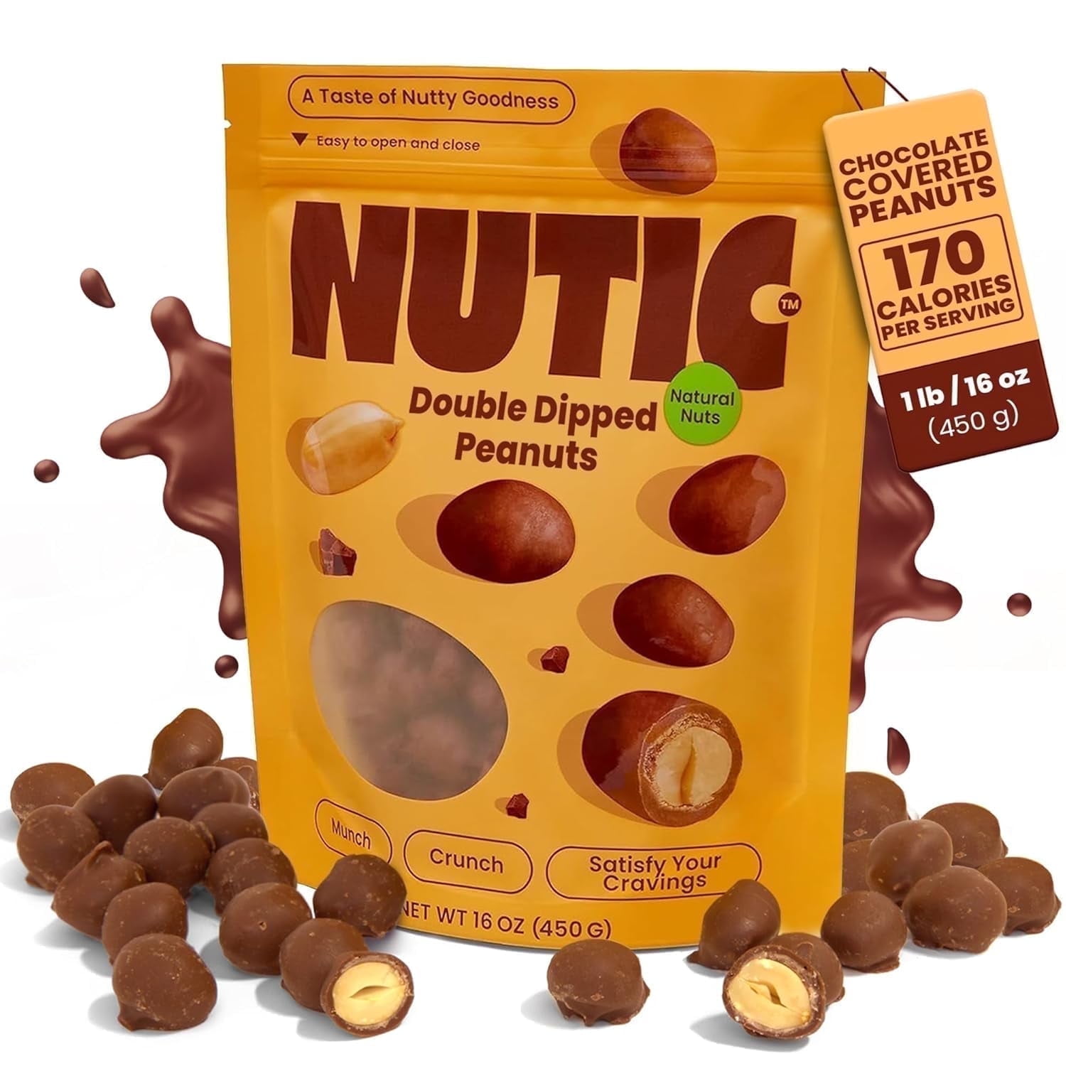 Nutic Milk Chocolate Covered Peanuts - 1 Lb. Double Dipped Premium ...