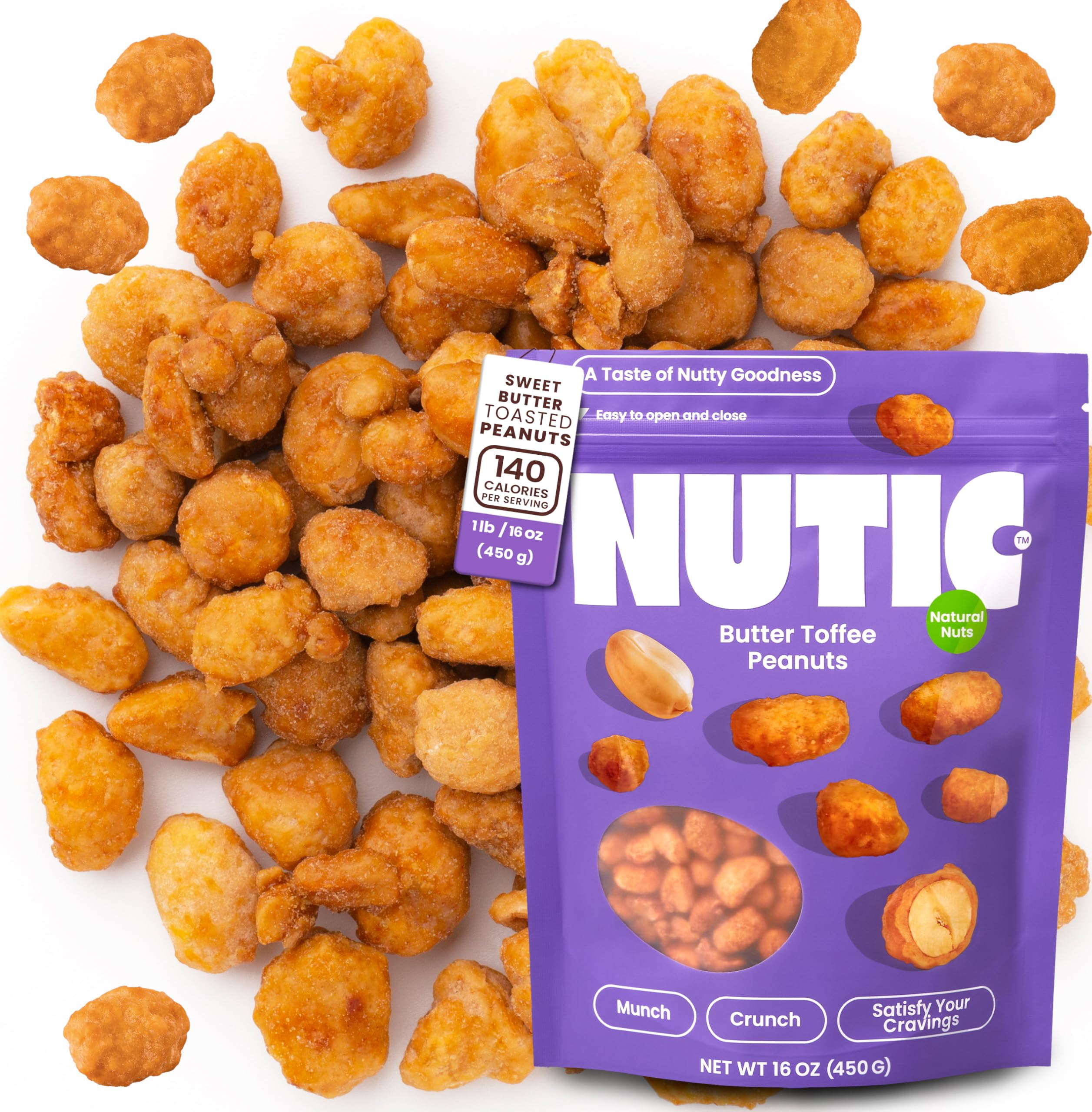 Nutic's Gourmet Butter Toffee Peanuts - 1 lbs of Crunchy, Candied ...