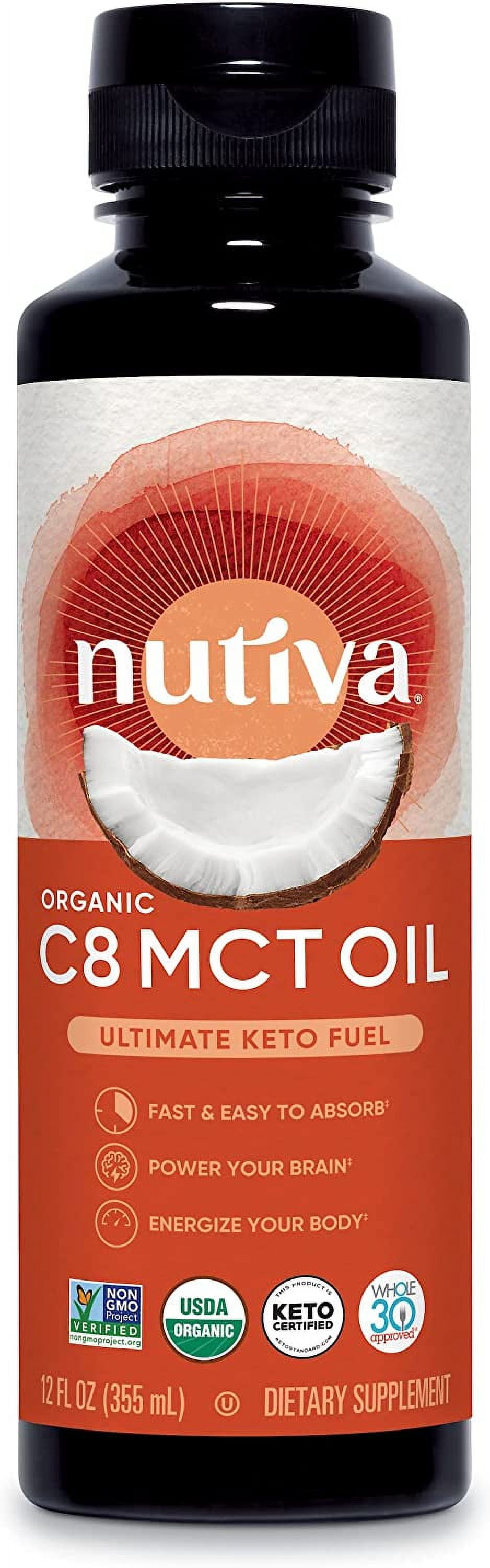 Nutiva Organic C8 MCT Oil, 12 fl. oz., Keto Fuel from Non-GMO Coconut - Walmart.com