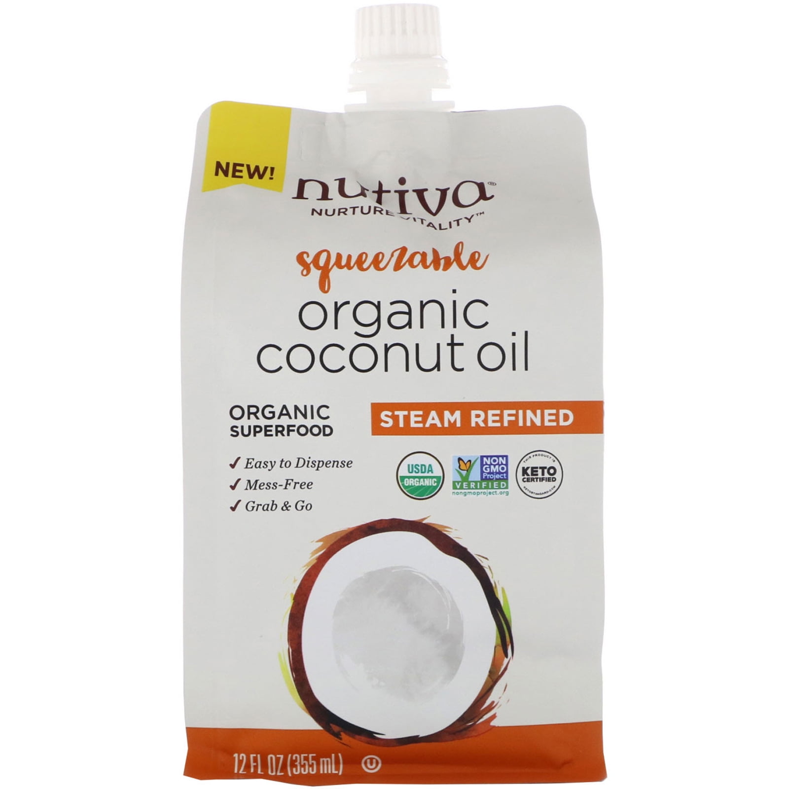 Nutiva Organic, Neutral Tasting, Steam Refined Coconut Oil, 12-ounce ...